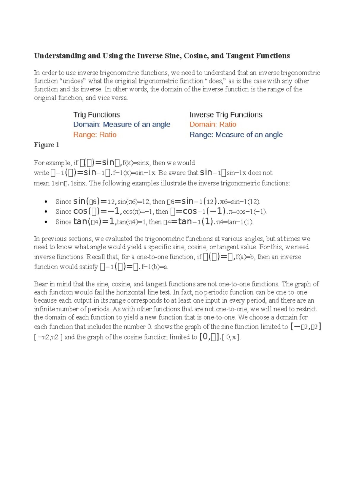8.4 inverse trigonometric functions - In other words, the domain of the ...