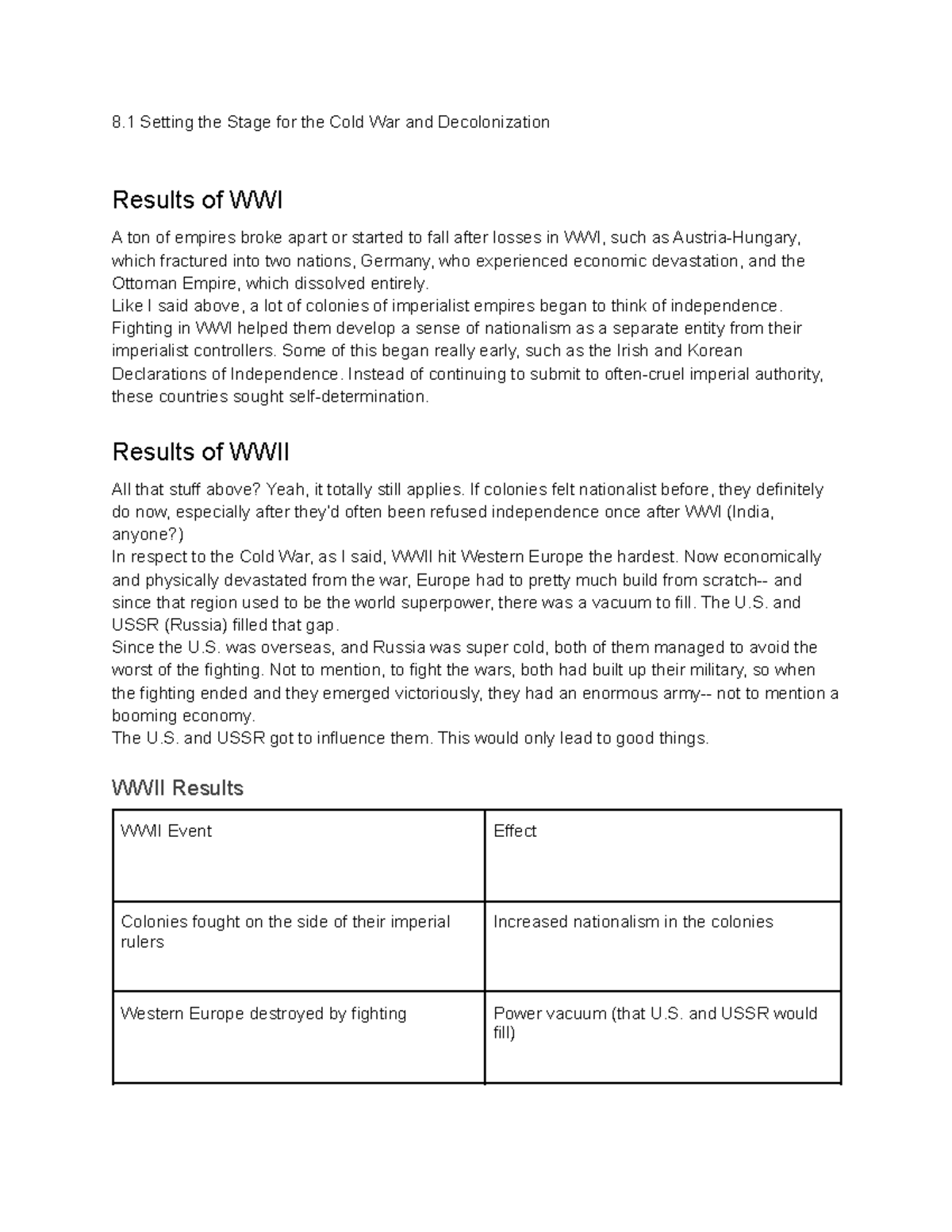 Unit 8 APWH Notes - 8 Setting the Stage for the Cold War and ...