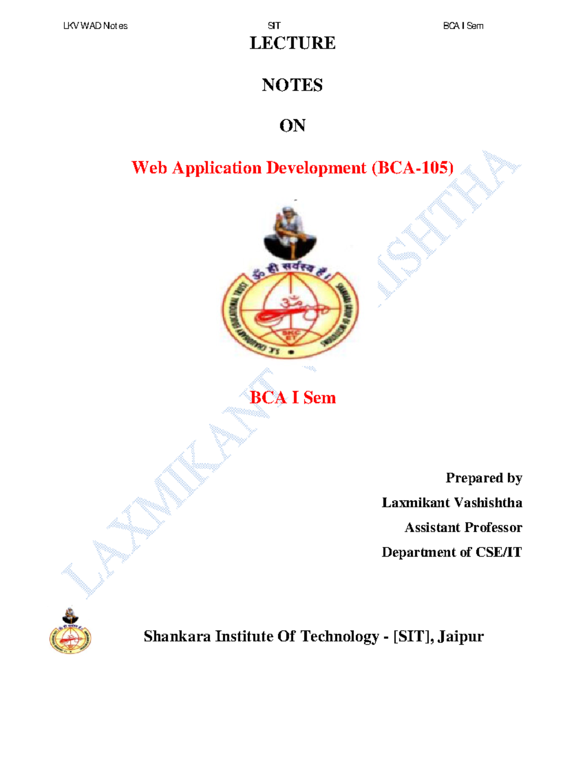 LKV Web Tech Notes- Unit 2 - LKV WAD Notes SIT BCA I Sem LECTURE NOTES ...