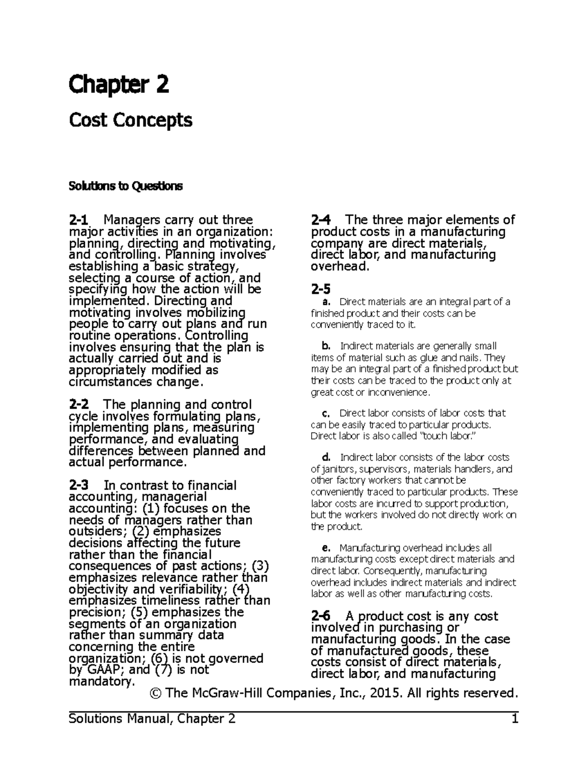 Managerial Accounting Chap02 Cost Conepts Chapter 2 Cost Concepts