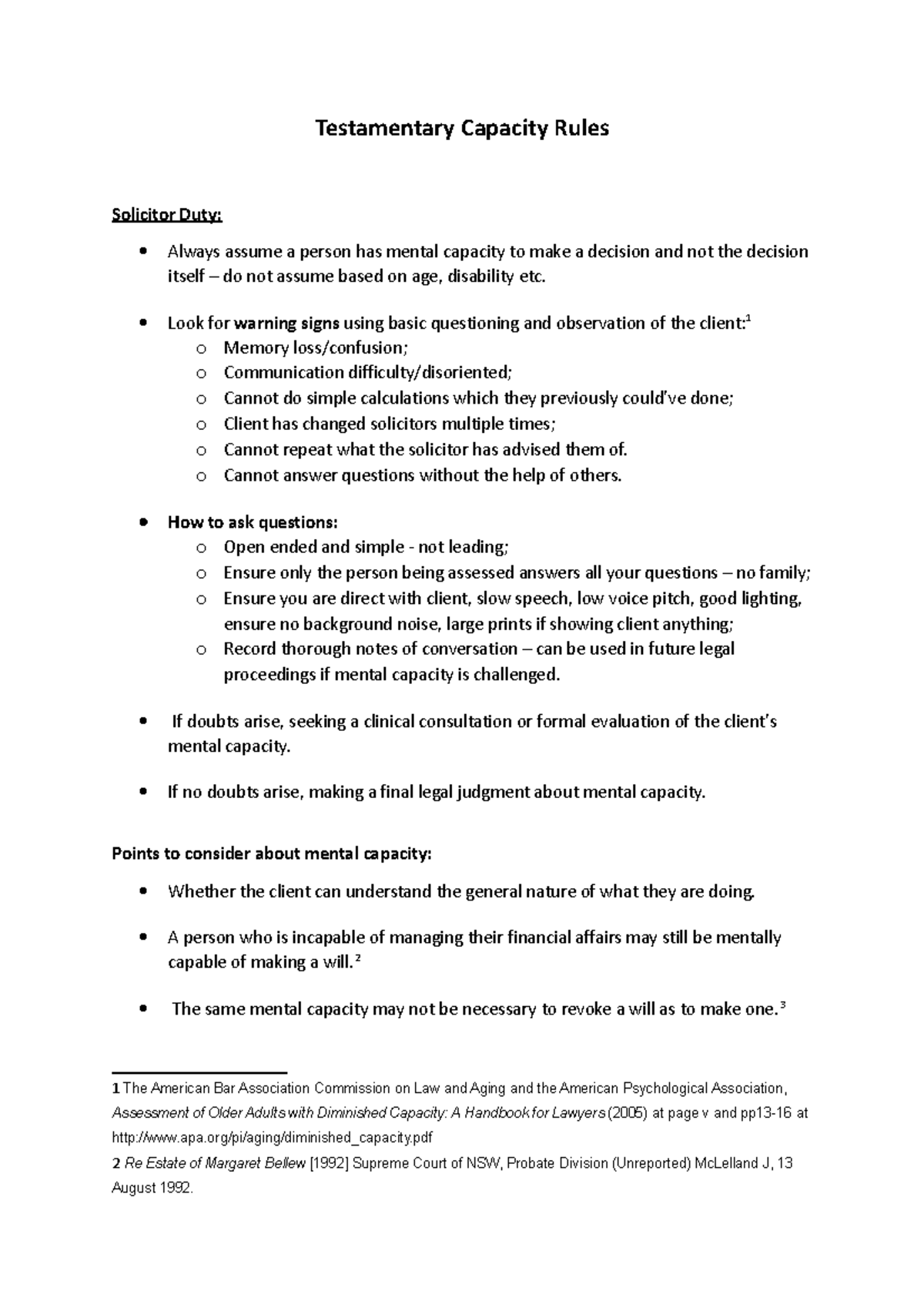 Testamentary Capacity Rules - Simplified - Testamentary Capacity Rules ...