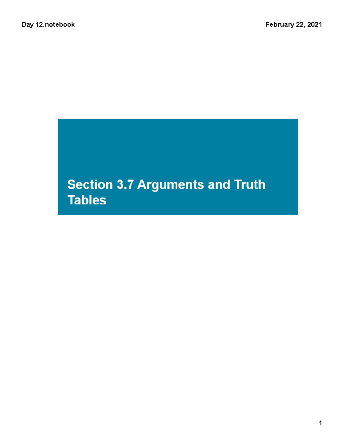 Day 11 Sections 3 - class work notes - Day 12 February 22, 2021 Day 12 ...