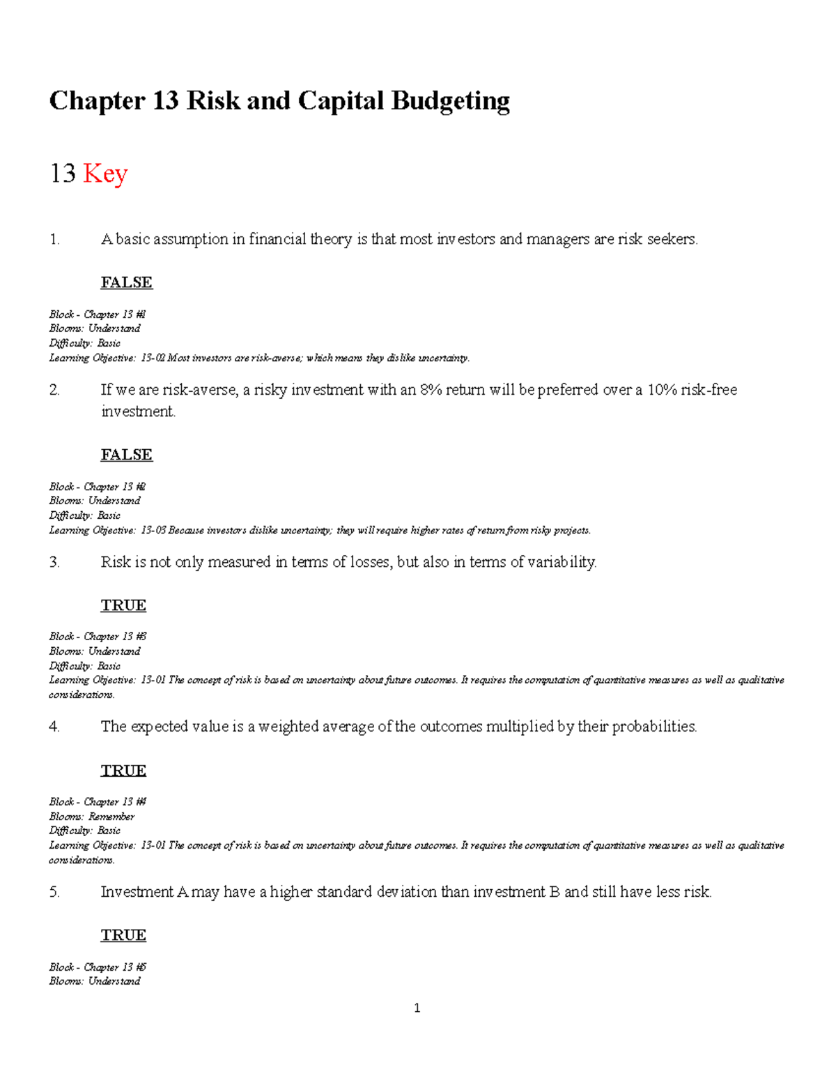 13 - risk ad capital budgeting - Chapter 13 Risk and Capital Budgeting ...