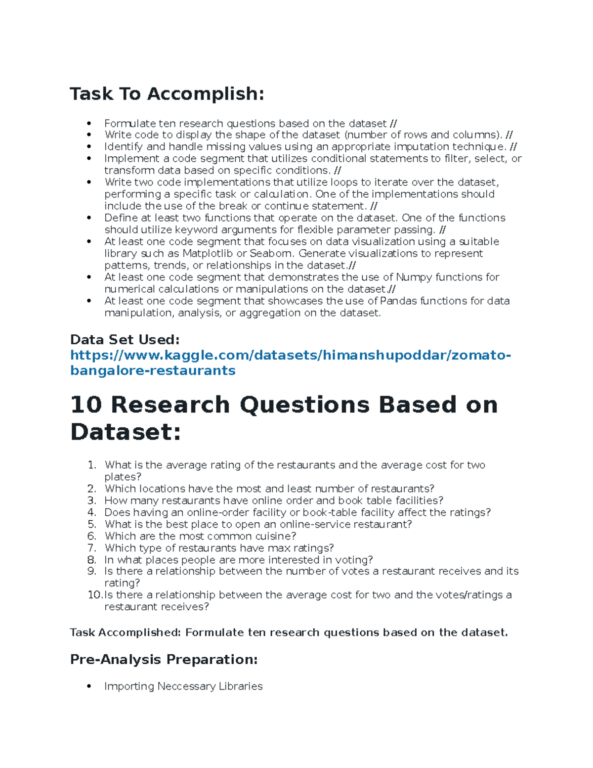 BCIS 5110 Final Project - Task To Accomplish: Formulate ten research ...