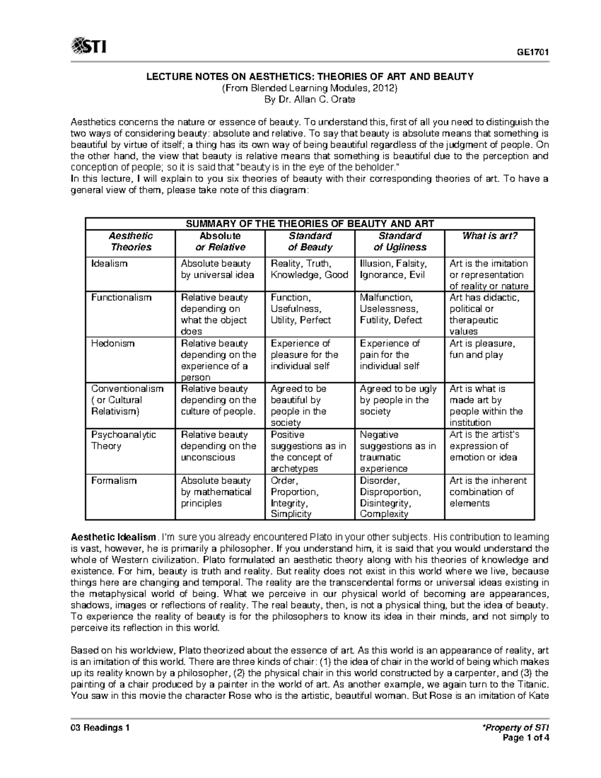 ART 03 Reading - 03 Readings 1 *Property of STI LECTURE NOTES ON ...