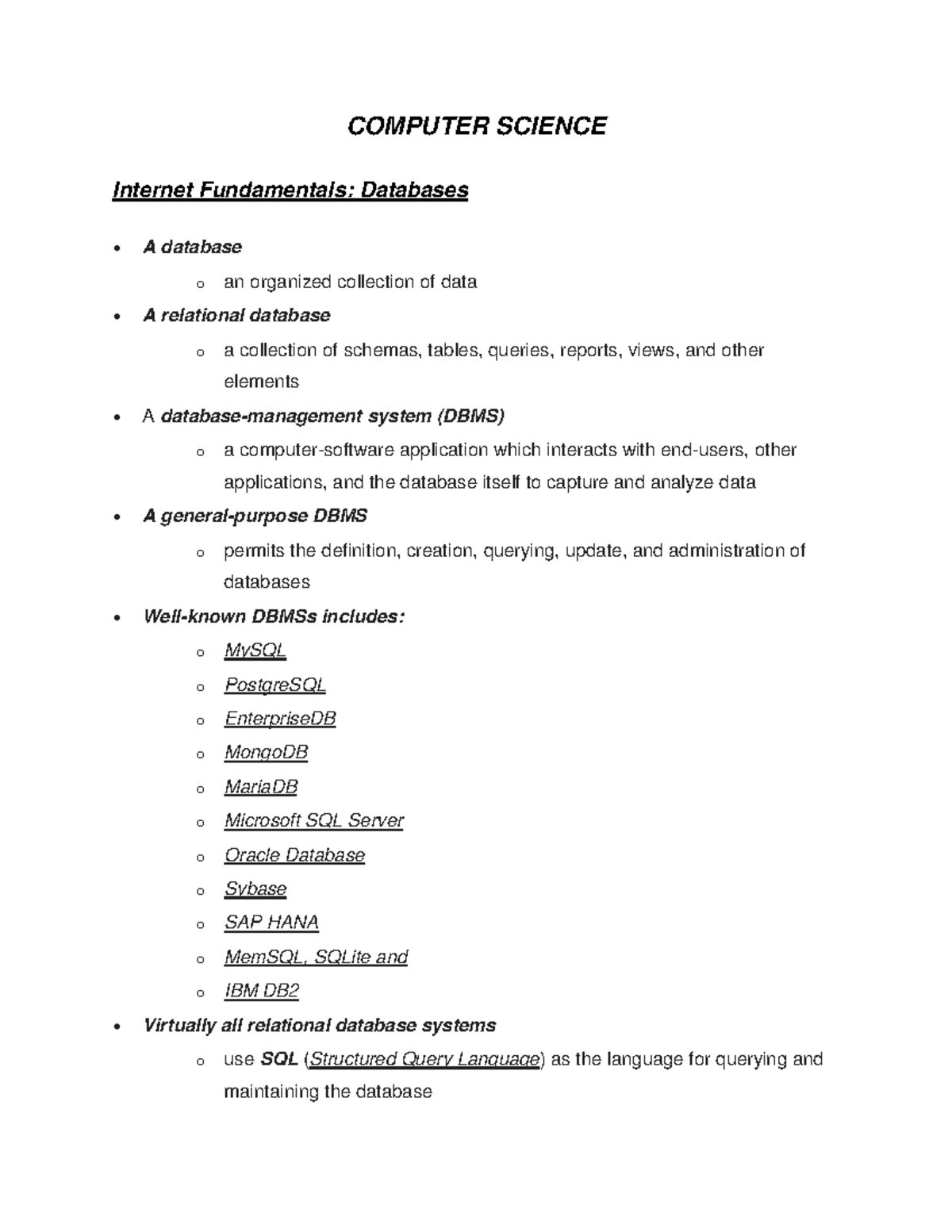Internet Fundamentals: Database Fundamentals - Introduction To ...