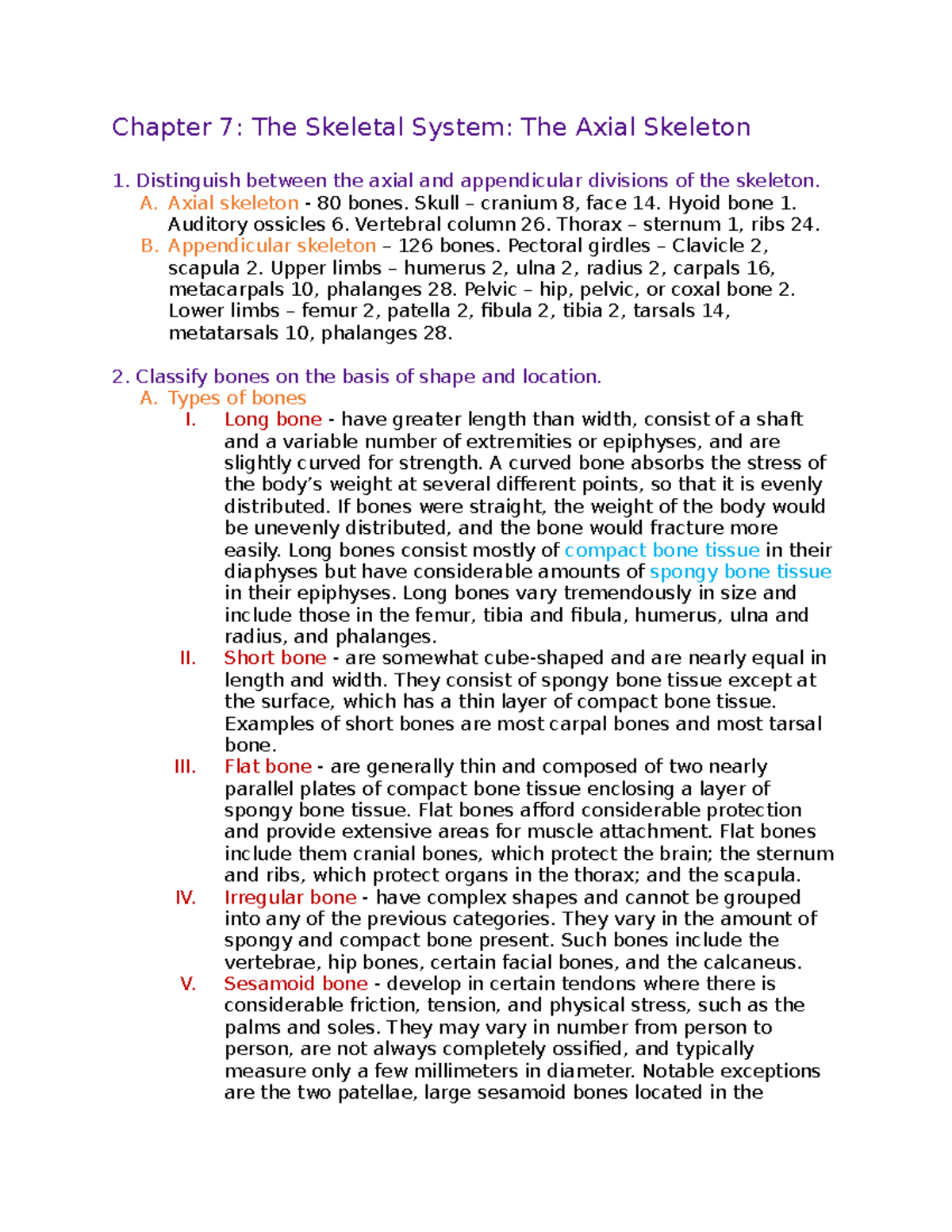 Chapter 7 notes - Chapter 7: The Skeletal System: The Axial Skeleton ...