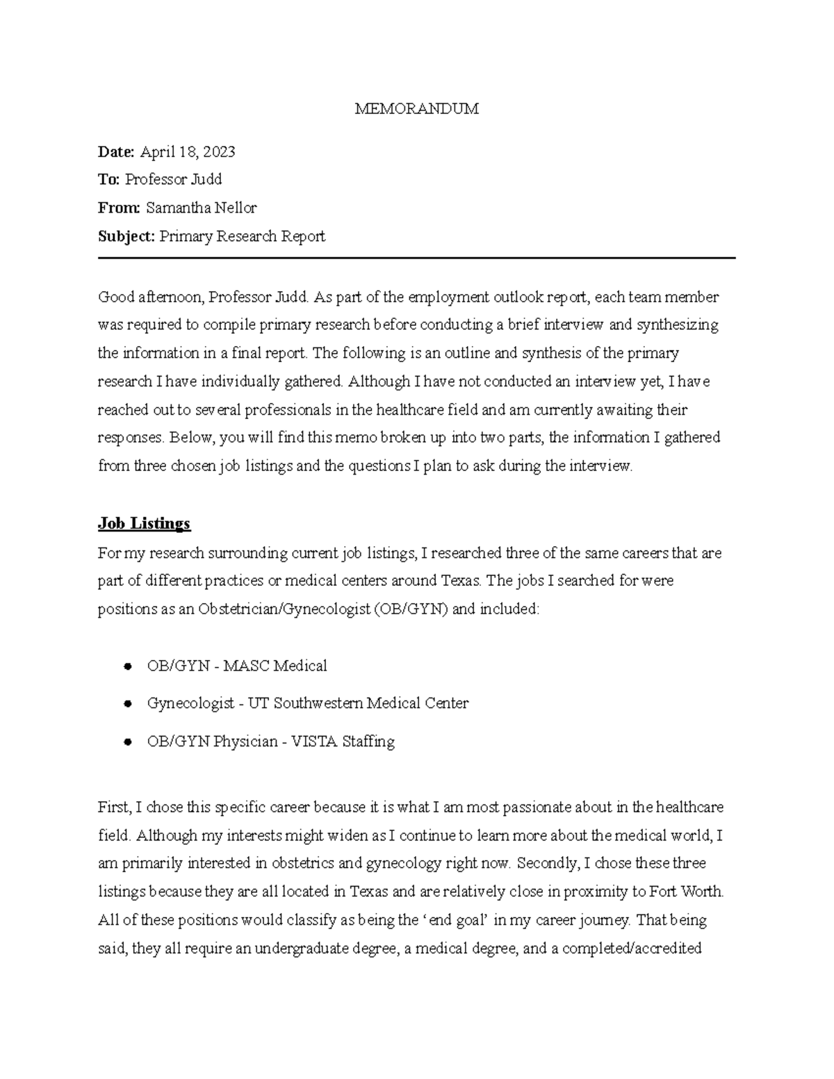 Primary Research Report - As part of the employment outlook report ...