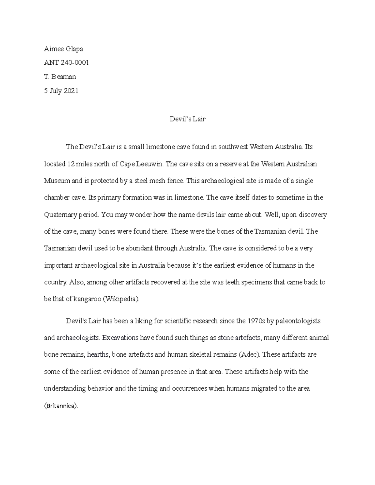 The Lair: A Significant Archaeological Site in Western Australia - Studocu