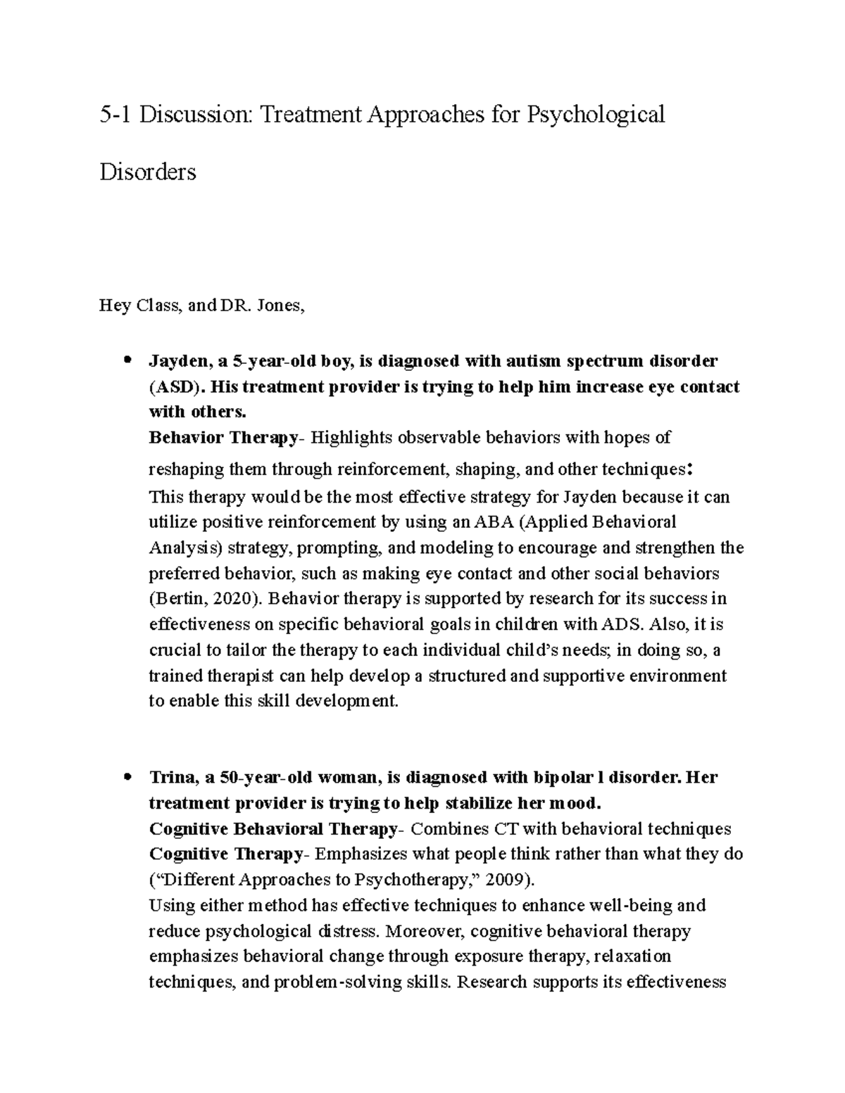 5-1 Discussion Treatment Approaches for Psychological Disorders - 5-1 ...