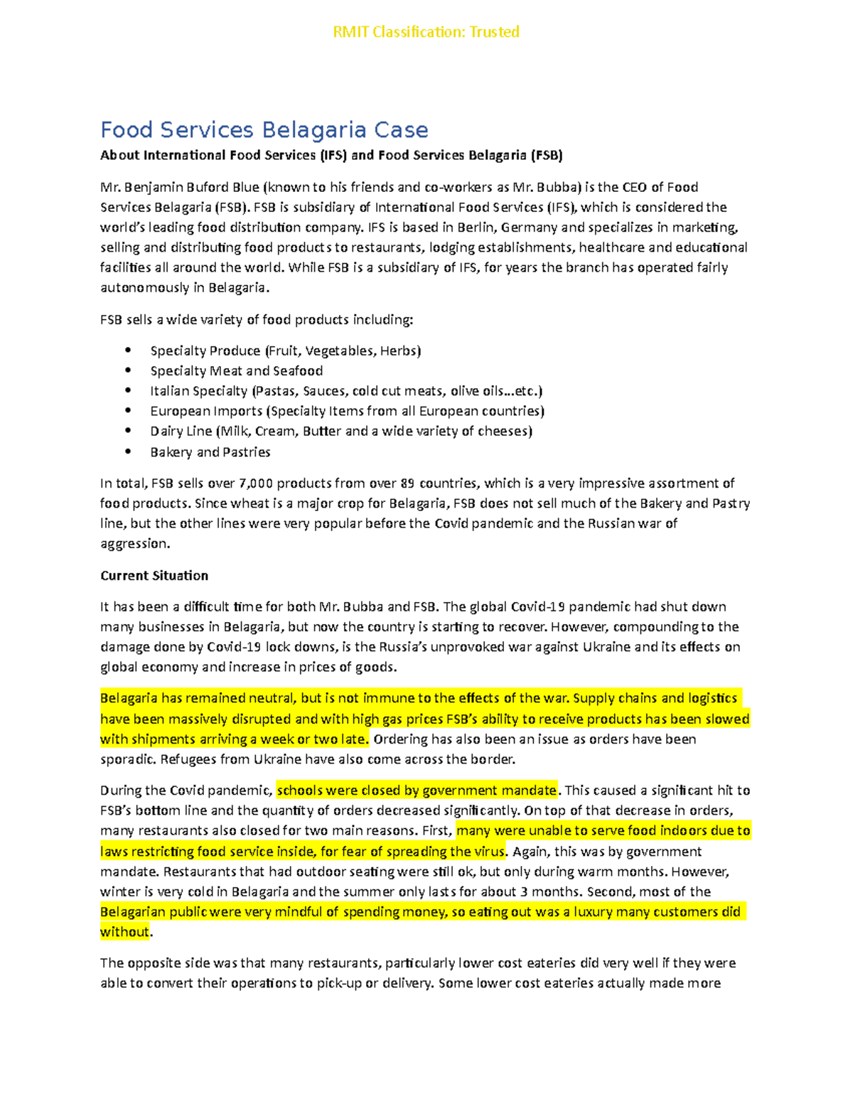 FSB Case v3 - case study - Food Services Belagaria Case About ...