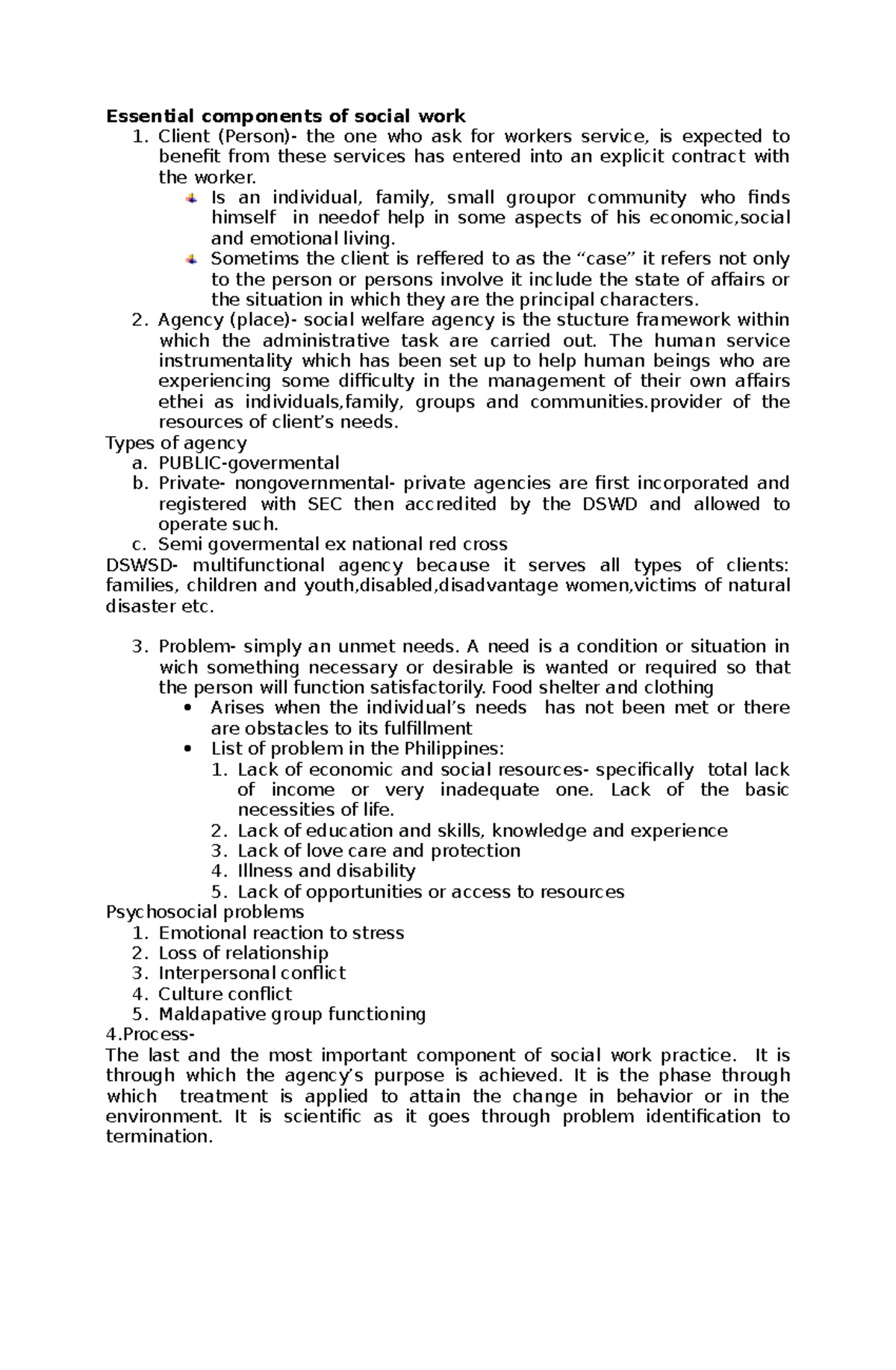 Essential components of social work - Client (Person)- the one who ask ...