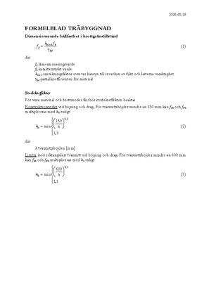 Formelblad träbyggnad - FORMELBLAD TRÄBYGGNAD Dimensionering för ...