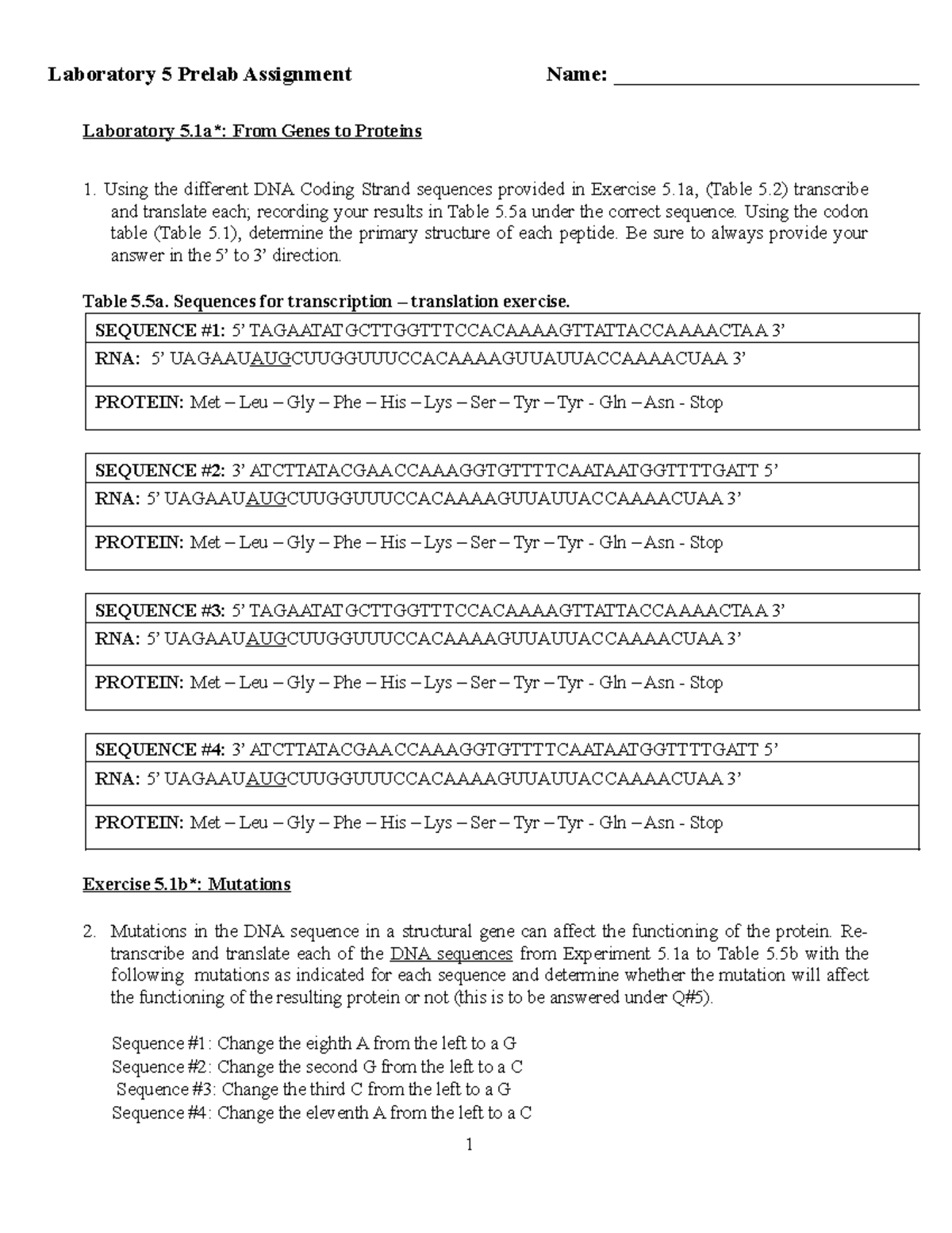 Prelab Laboratory 5 - Laboratory 5 Prelab Assignment Name ...