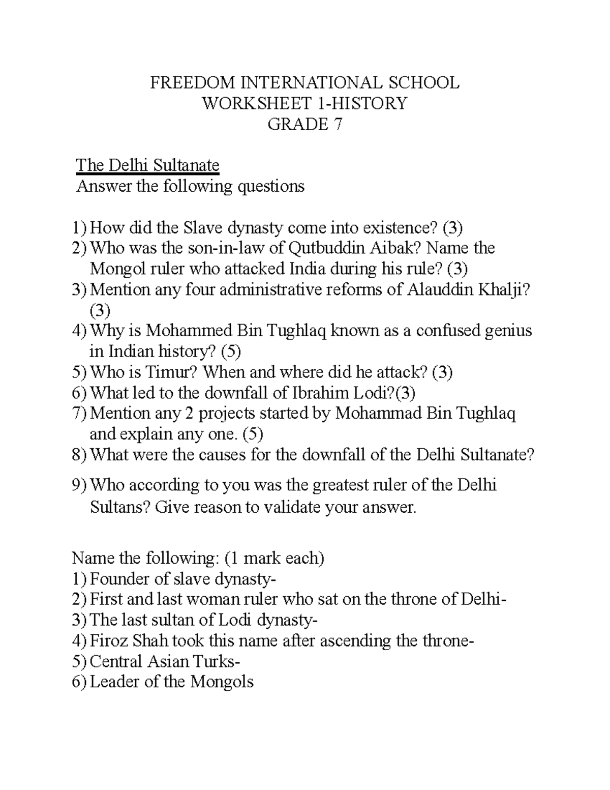 Worksheet 1 History GR7 1695008402 - FREEDOM INTERNATIONAL SCHOOL ...