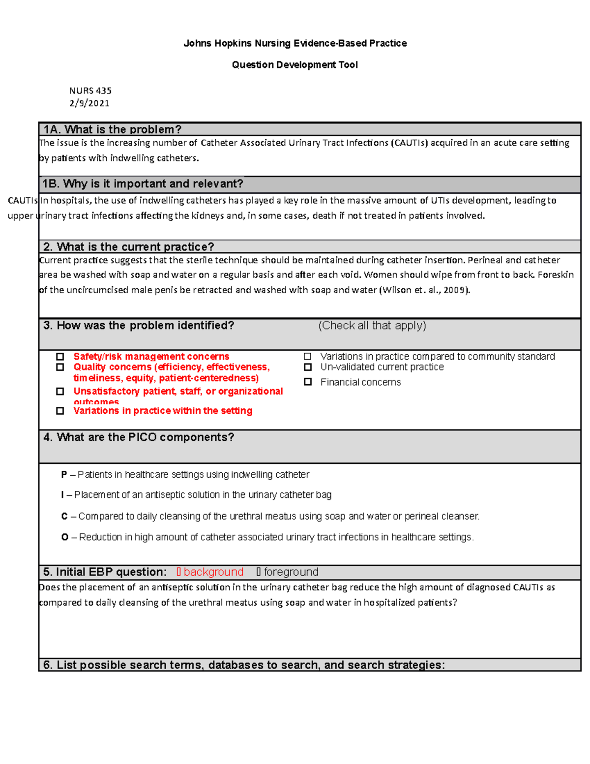 Pico question - for EBP writing - Johns Hopkins Nursing Evidence-Based ...