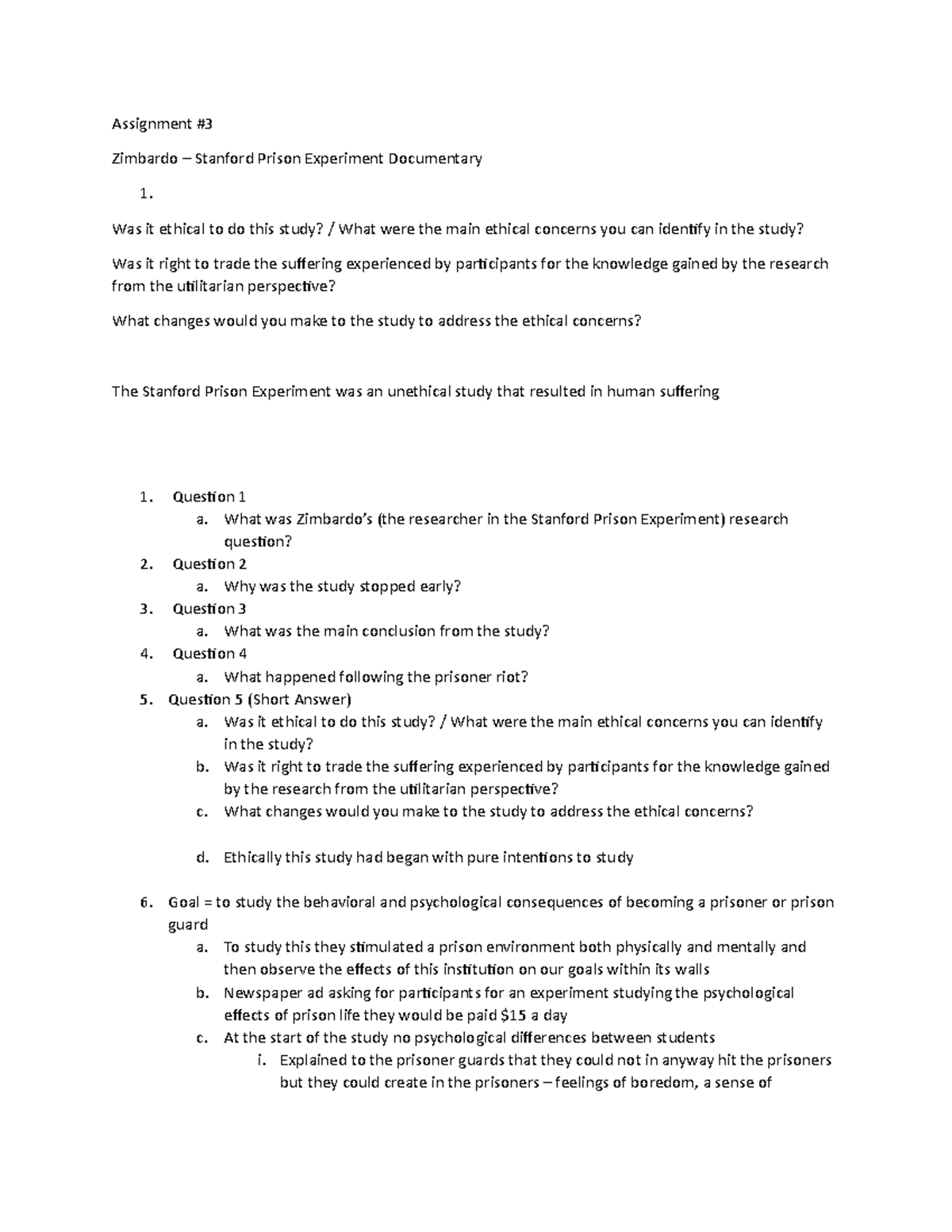 Assignment 3 - Course work from lecture - Assignment # Zimbardo ...