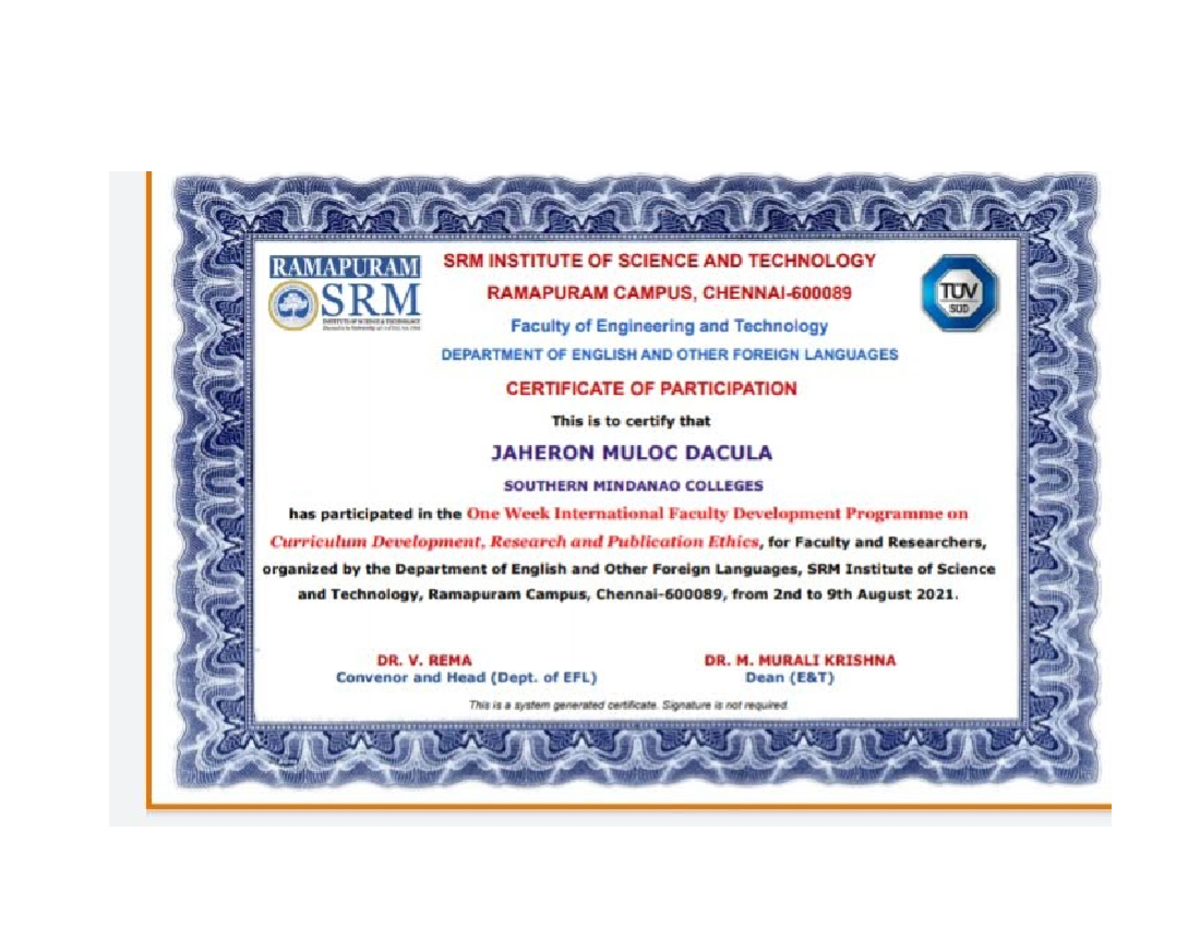 Certficate ONE WEEK - SUBJECTIVE - Earth Science 1 - Studocu