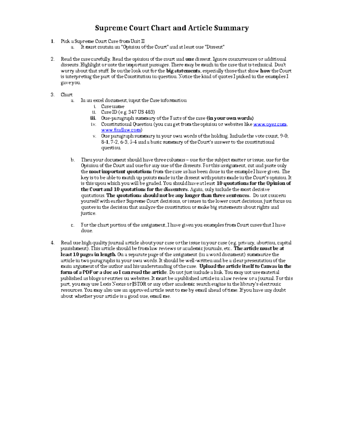 Supreme Court Chart and Summary Instructions Honors Unit 2 - rev. 1 ...