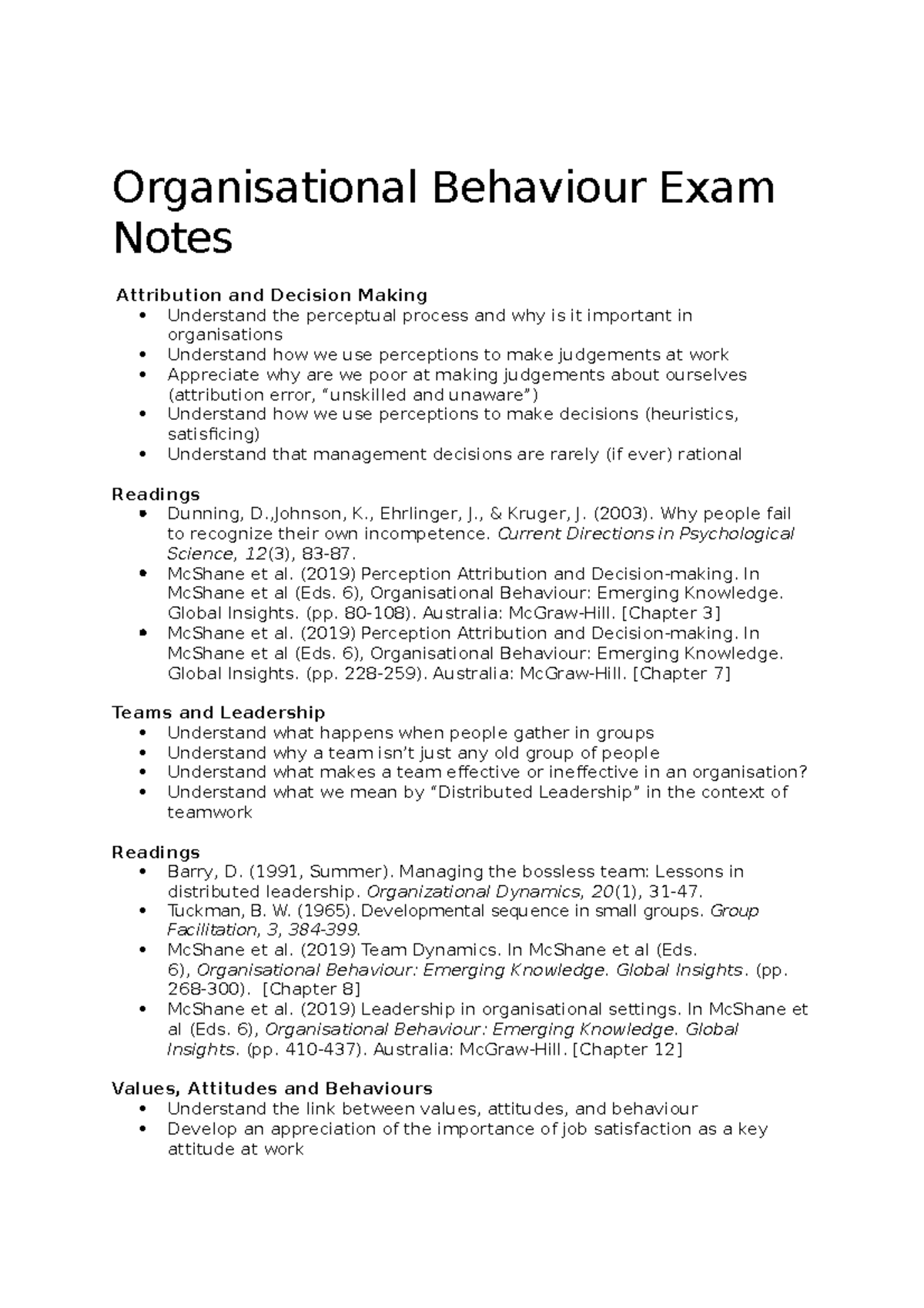 Organisational Behaviour Exam Notes 2 - Organisational Behaviour Exam ...