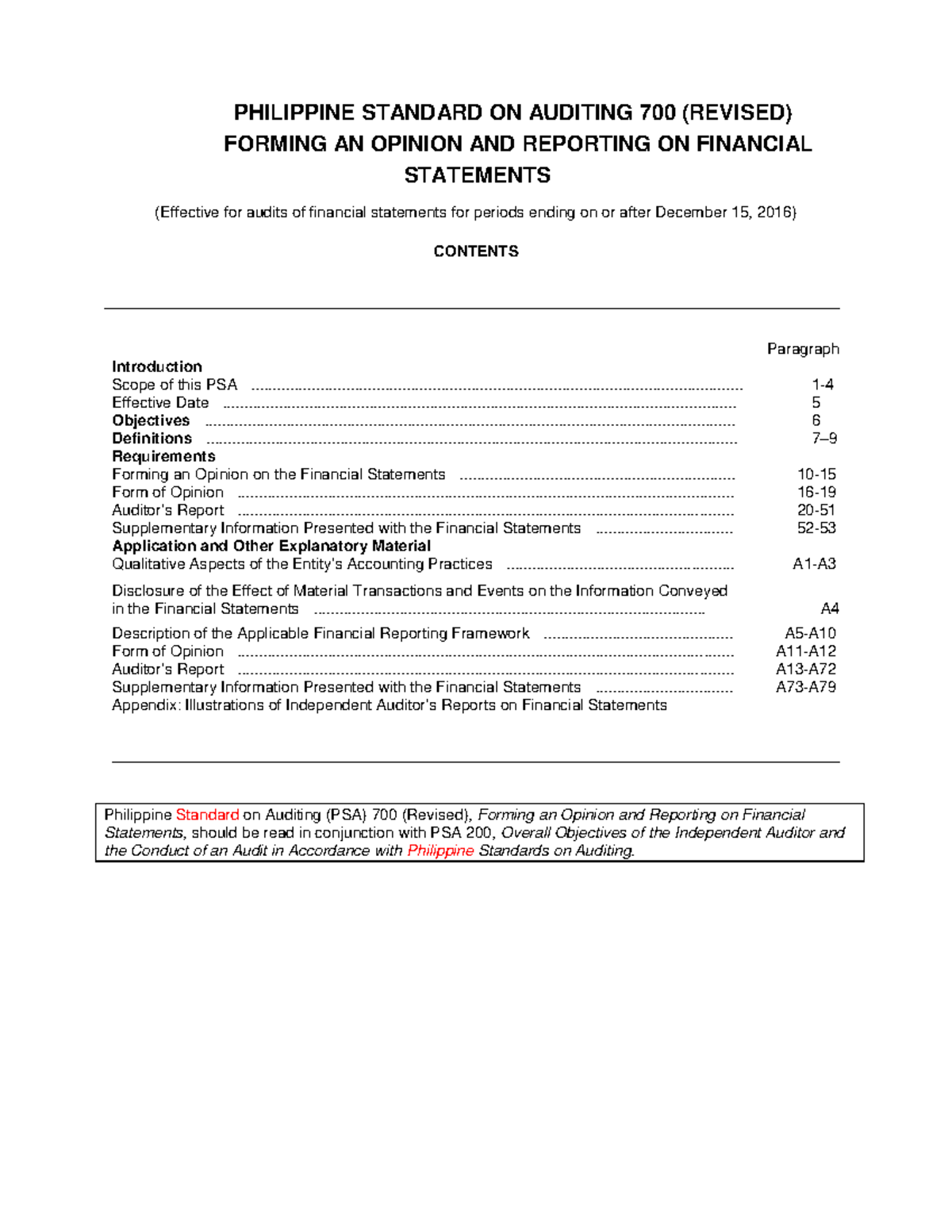 PSA 700 (Revised) Forming an Opinion and Reporting on Financial ...