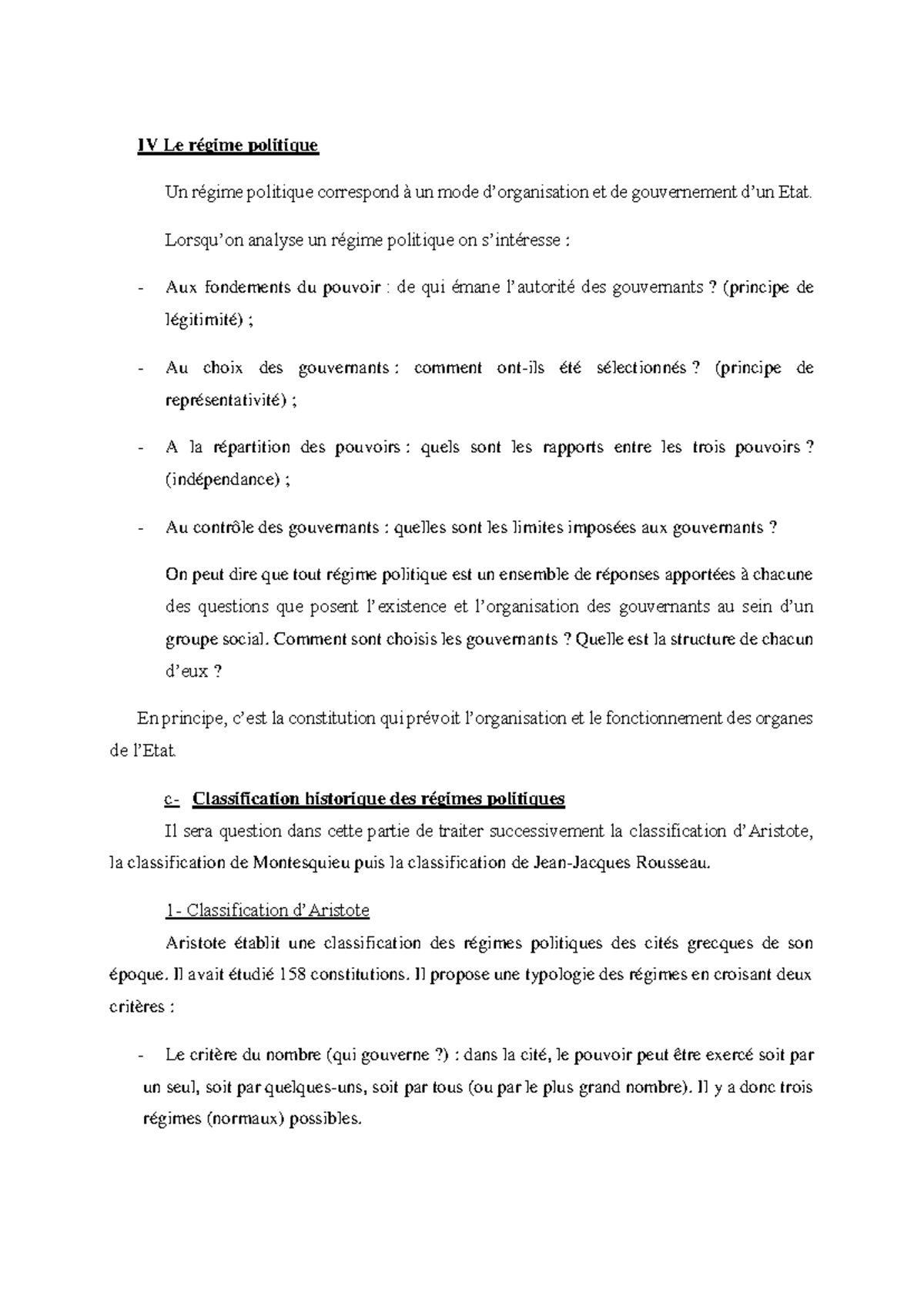 Chapitre 1.2 - Système politiques contemporains - IV Le régime ...