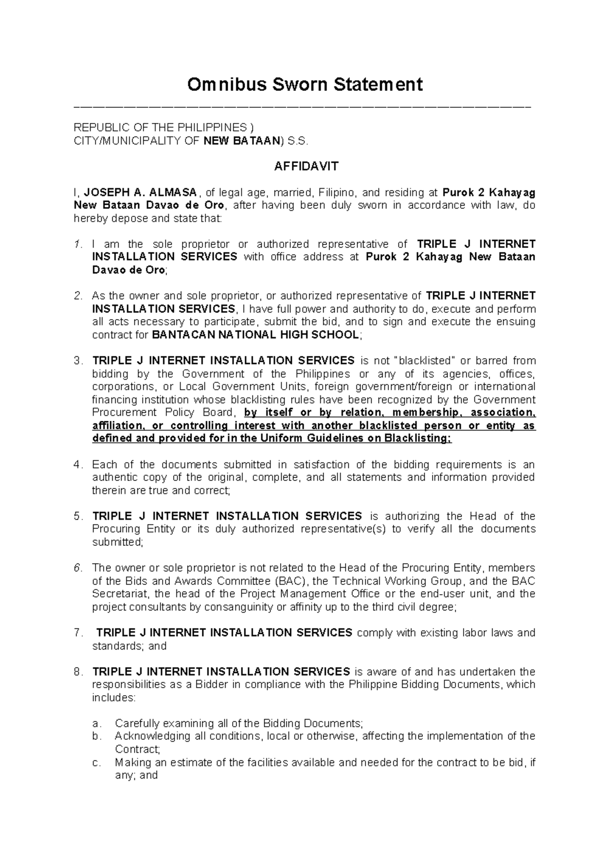 Omnibus Sworn Statement(Revised) - Omnibus Sworn Statement - Studocu