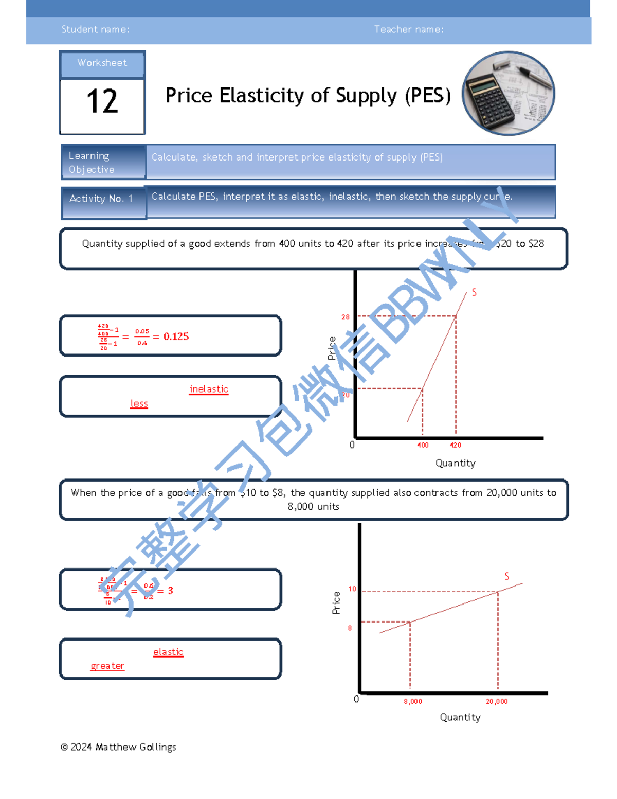 13 - Price Elasticity of Supply (PES) - Economics Worksheet 3 - © 2024 ...