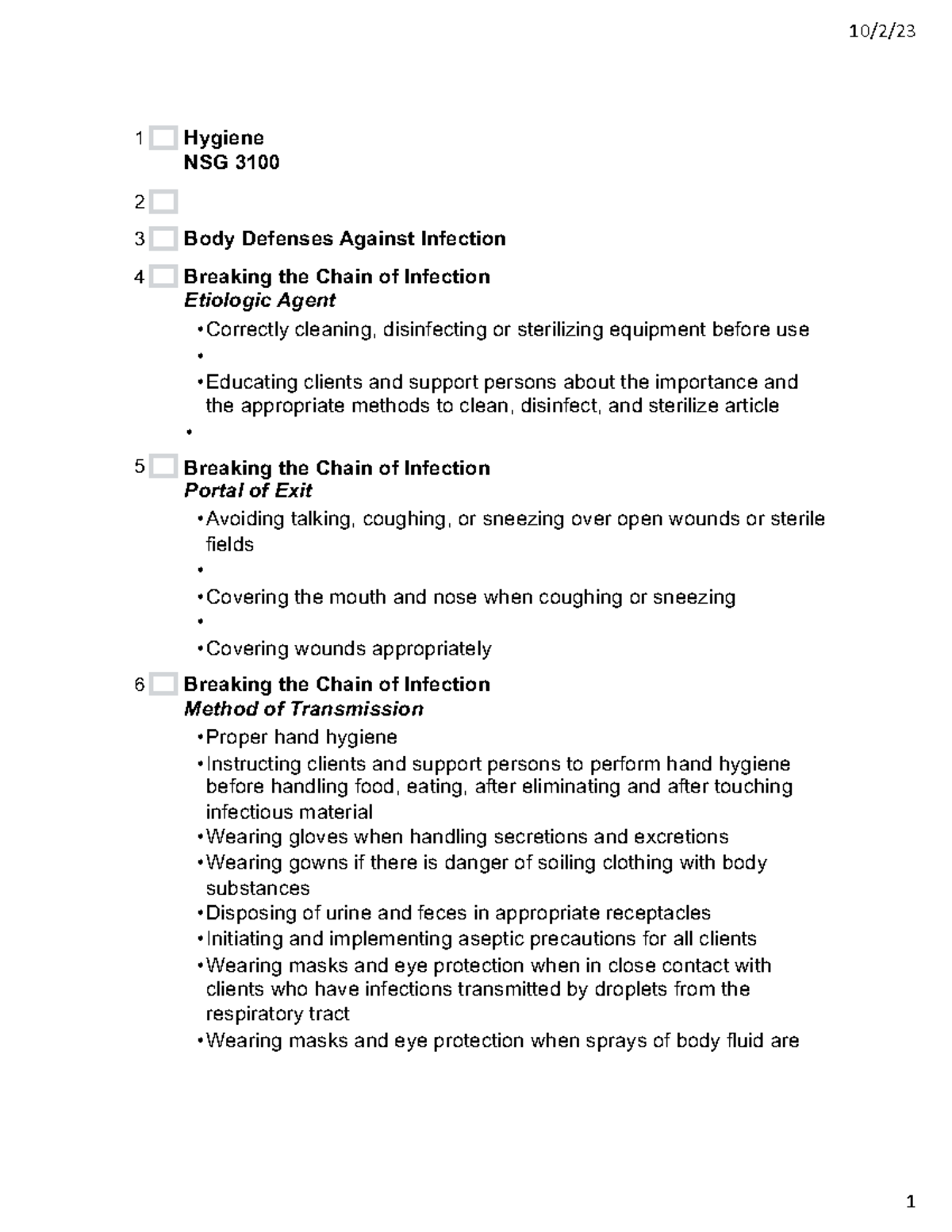 Handwashing and Hygiene Student - 10/2/ 1 Hygiene NSG 3100 Body ...