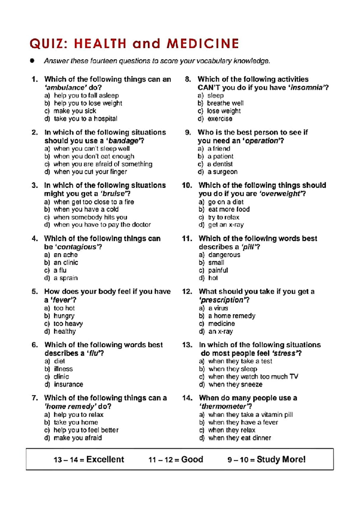 Health Vocabulary Quiz - General information - Studocu