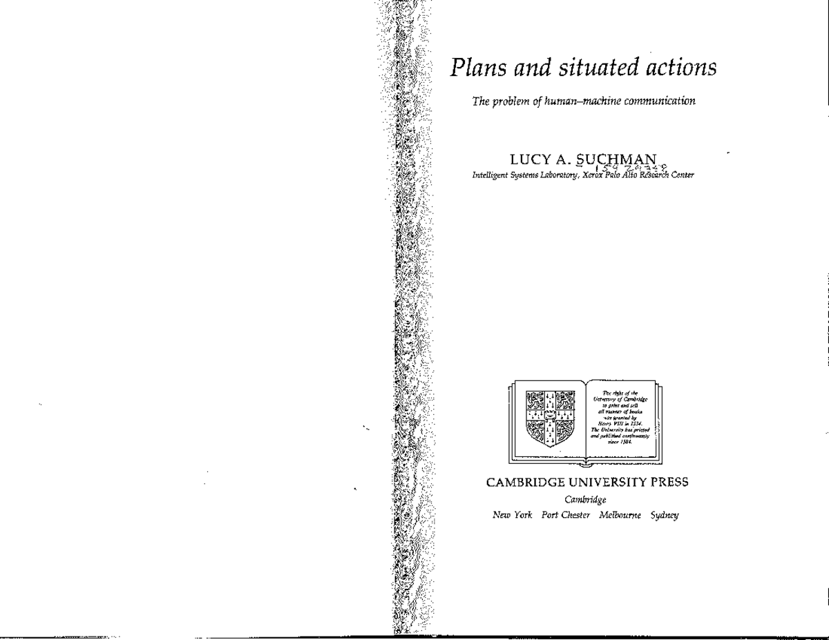 Suchman, Plans and situated actions, with preface - THTR 1270 - Studocu