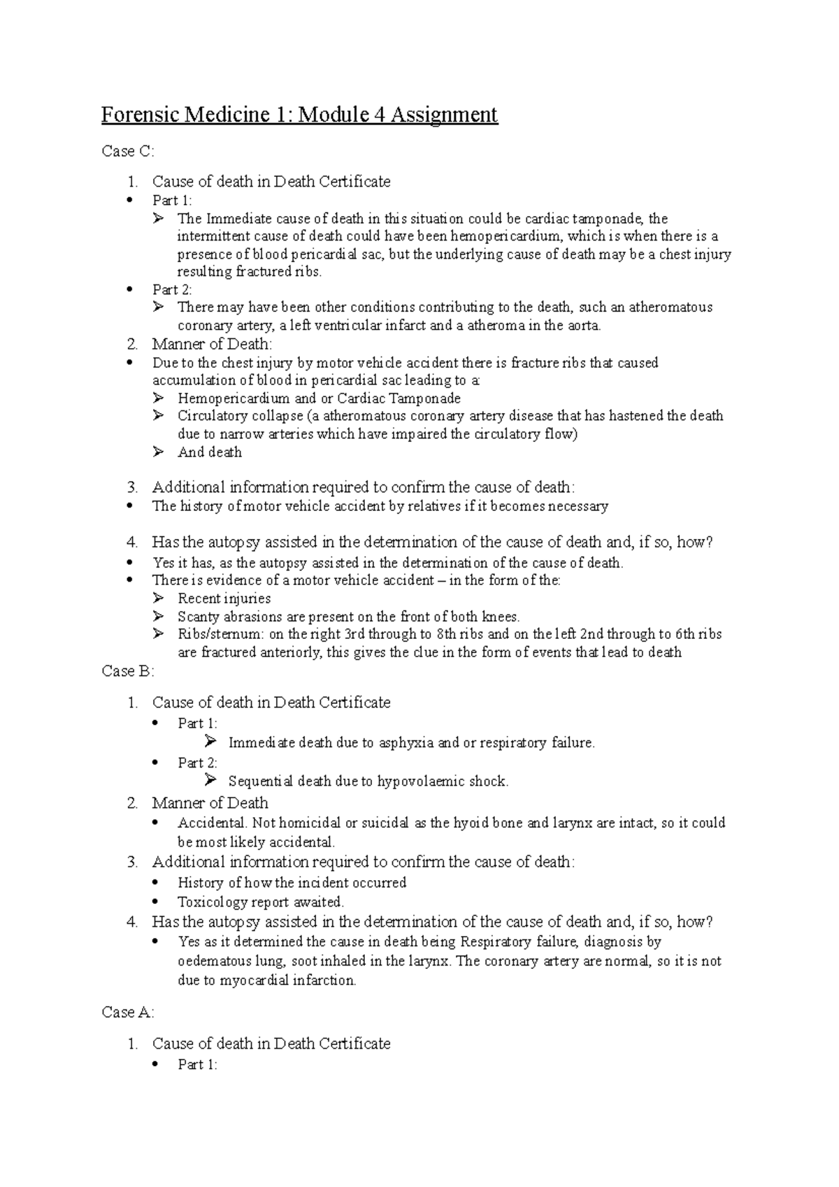 Assignment 4 FM1 - Assessment 4 - Forensic Medicine 1: Module 4 ...