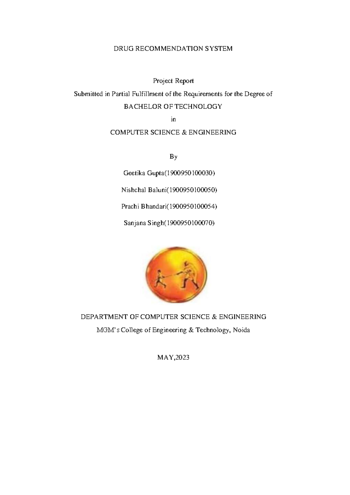 DRS report(group) - DRUG RECOMMENDATION SYSTEM Project Report Submitted ...