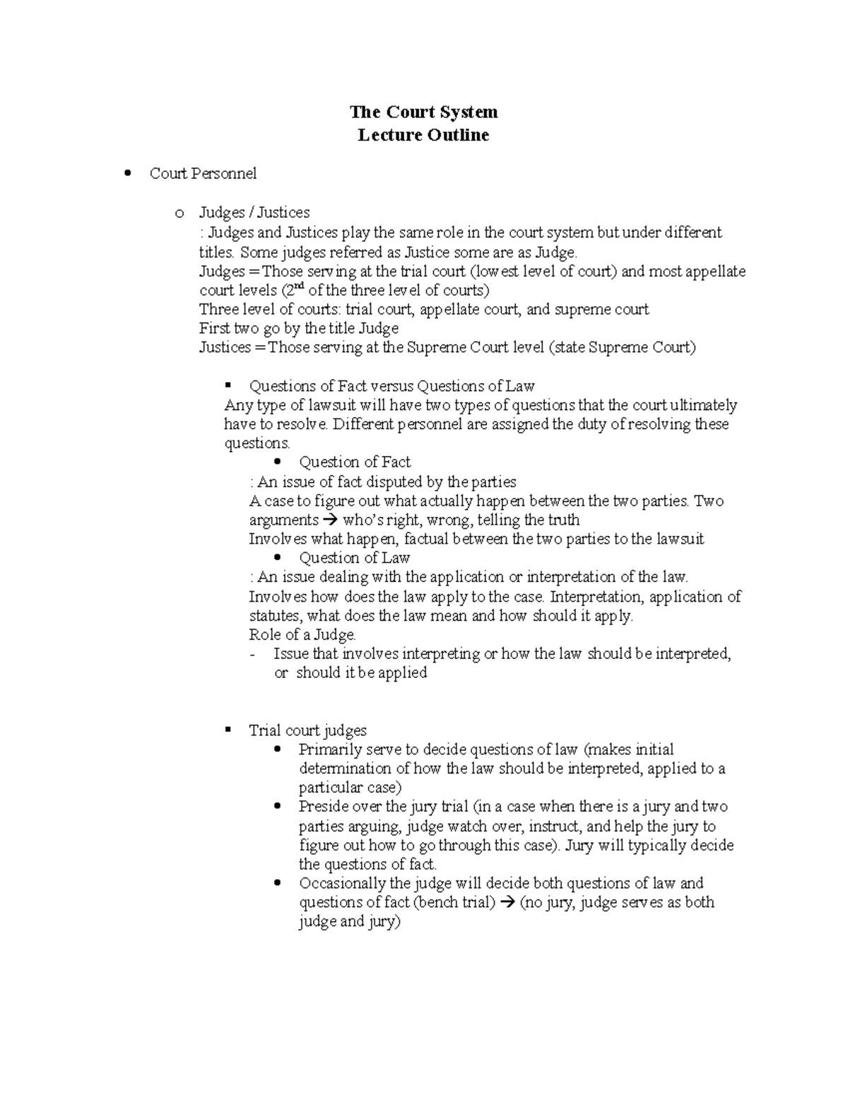The Court System Lecture Outline - The Court System Lecture Outline ...
