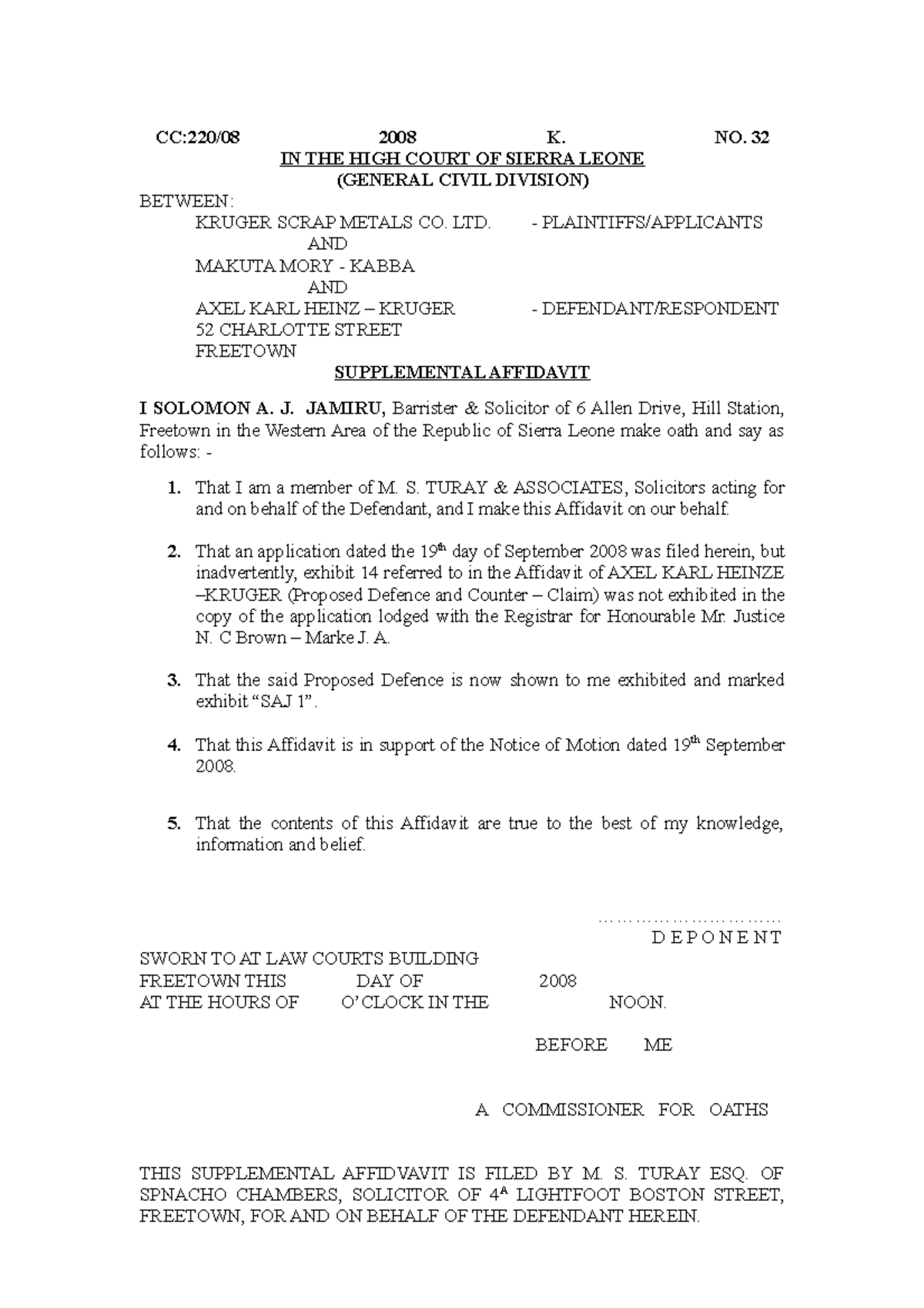 Affidavit IN Opposition FOR Prince Henry Macauley - CC:220/08 2008 K ...