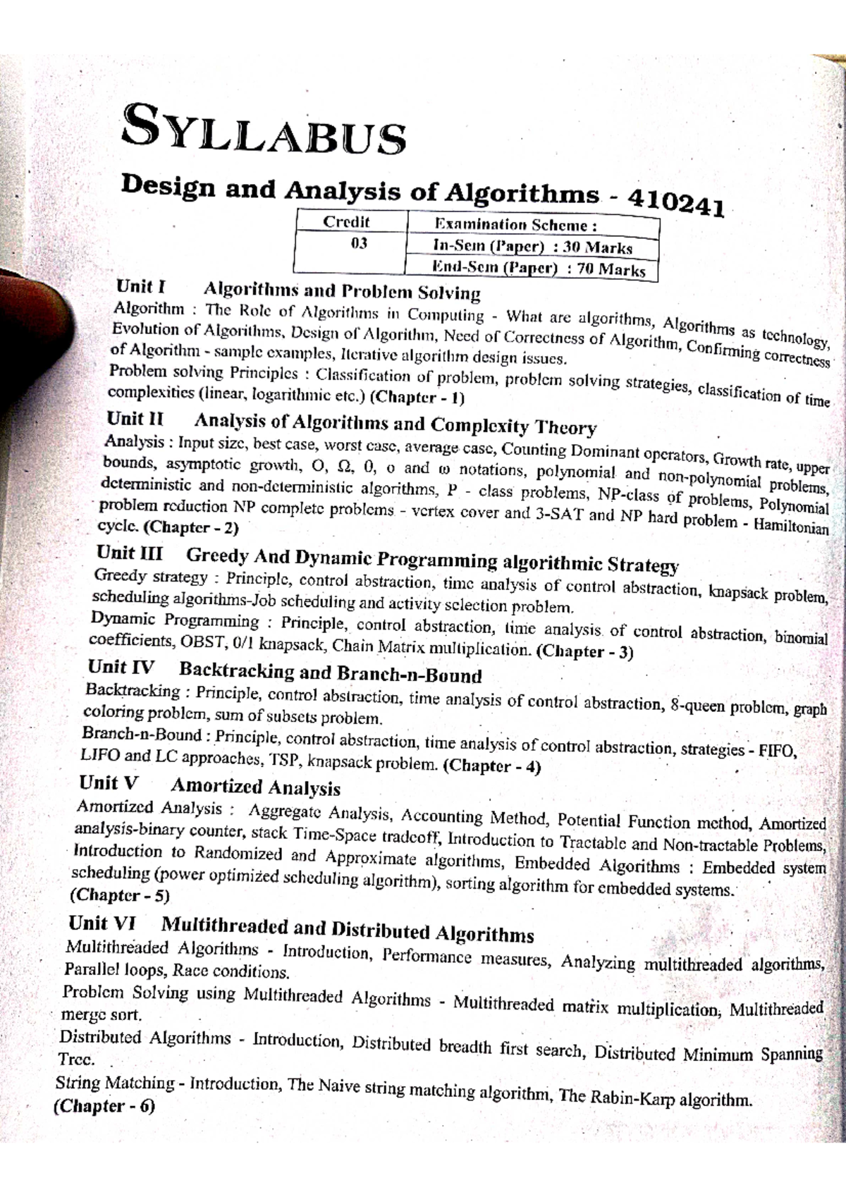 DAA technical part 1 23 Oct 2024 - SYLLABUS Design and Analysis of Algorithms 410241 Credit ...