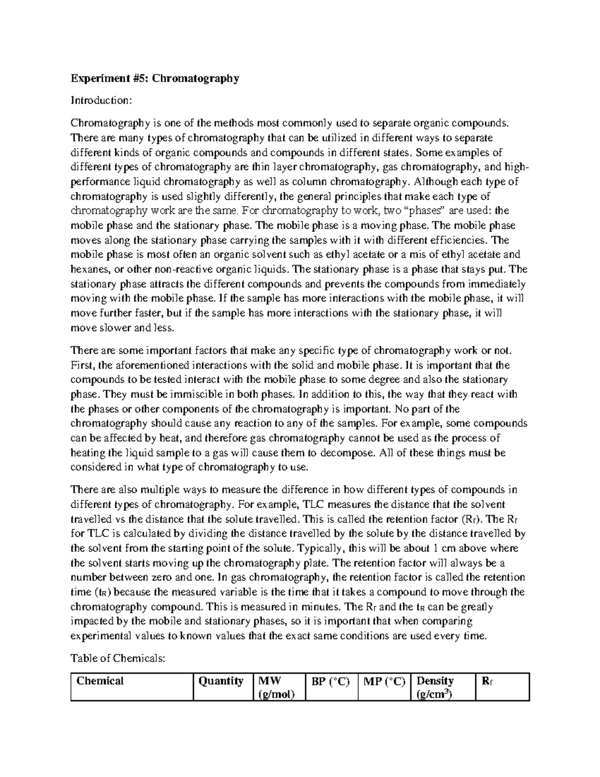Chem 246-063 Experiments 5-8 Reports PDF - Experiment #5 ...
