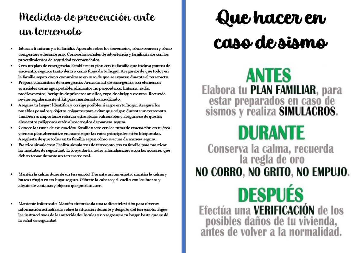 trabajo sismnos - Medidas de prevención ante un terremoto Educa a ti ...