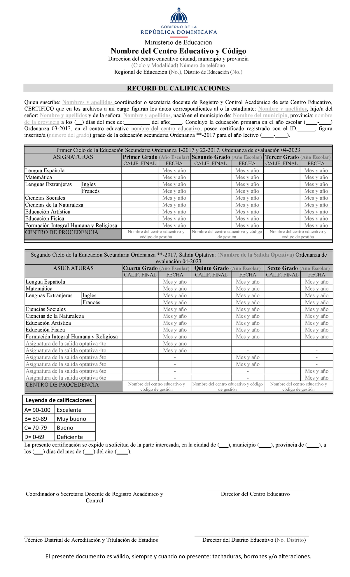 Modelo Record de Calificaciones Actualizado 15MAY2024 - Ministerio de ...
