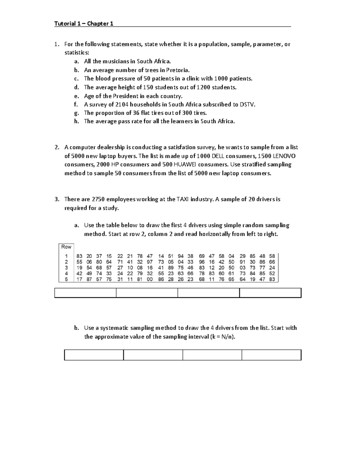 Tutorial 1 QTQ - Tutorial 1 – Chapter 1 For the following statements ...