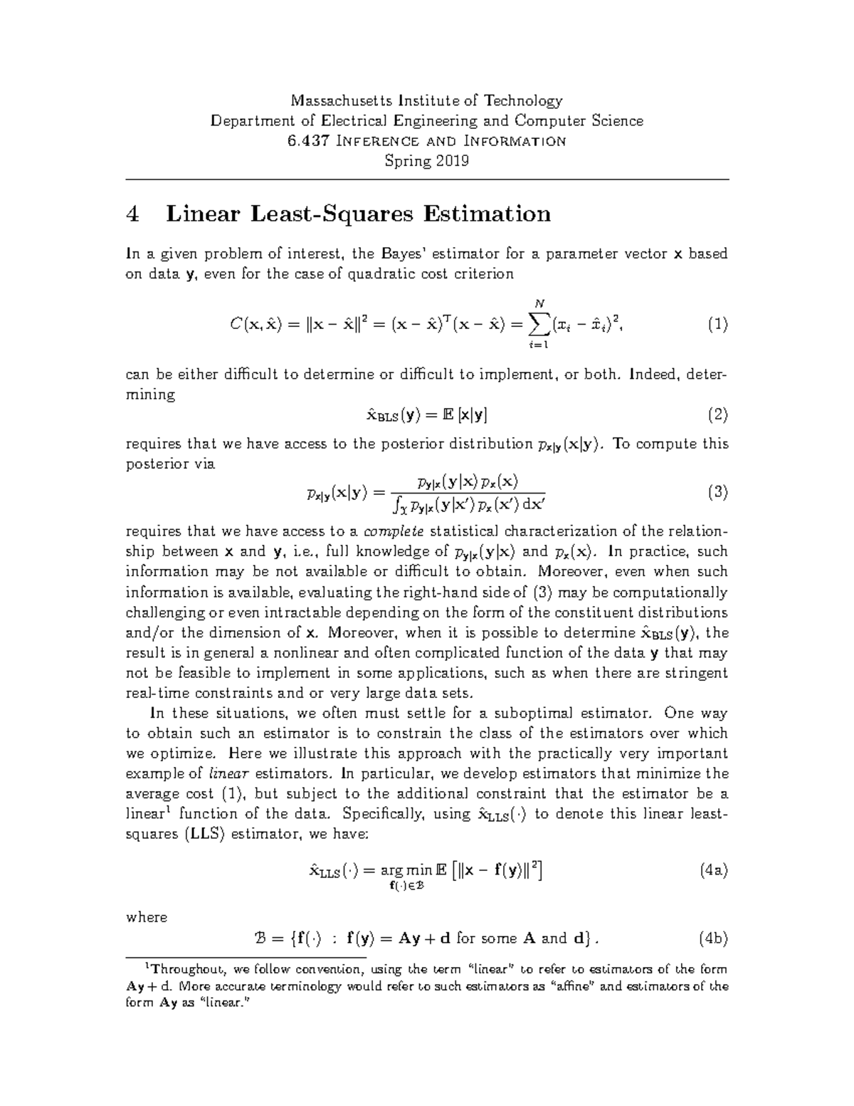 4 Linear Estimation - Massachusetts Institute of Technology Department of Electrical Engineering ...