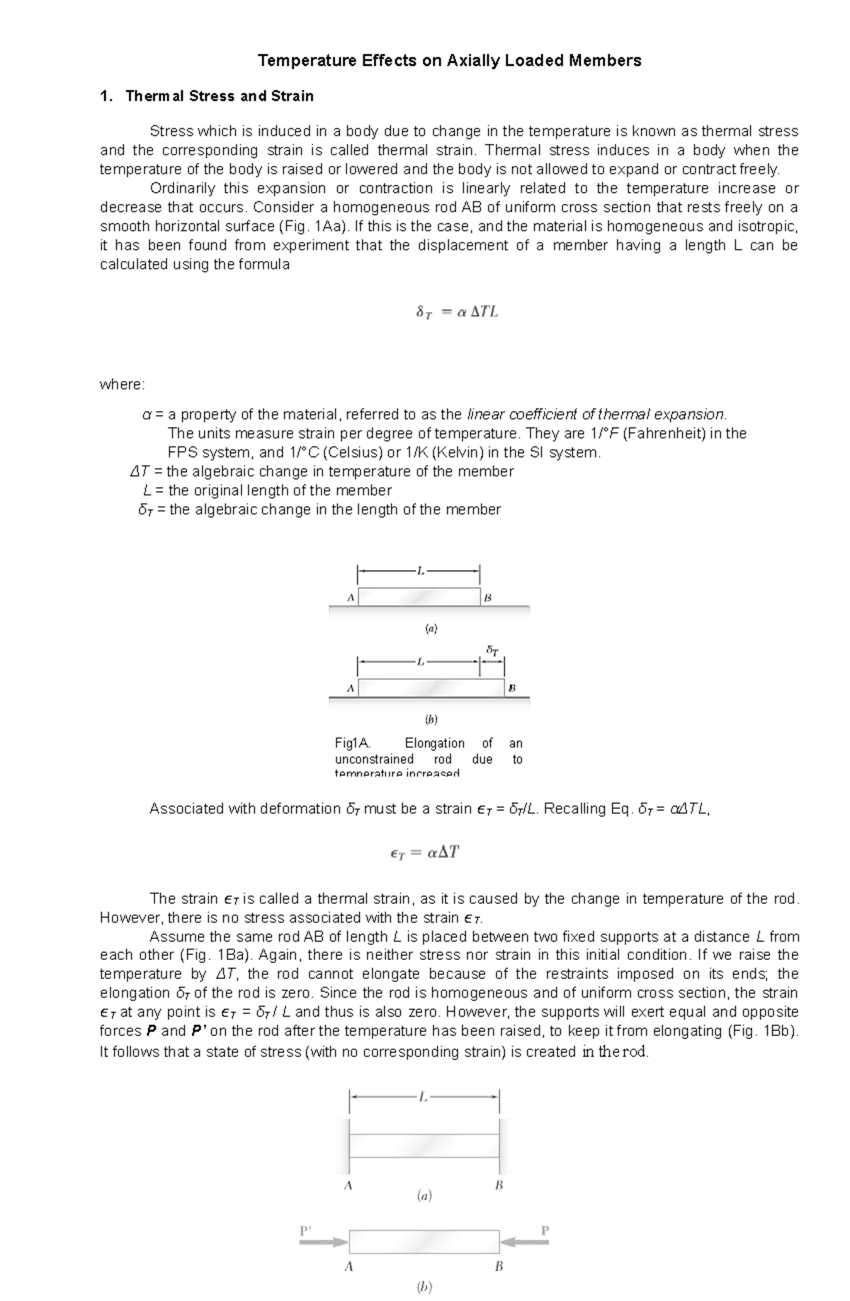 Temperature Effects on Axially Loaded Members - Thermal stress induces ...