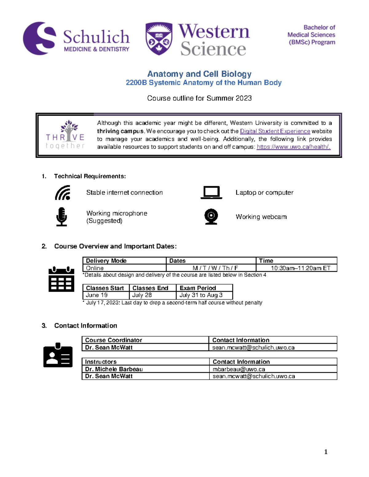 2200 B Syllabus Summer 2023 - Anatomy and Cell Biology 2200B Systemic ...