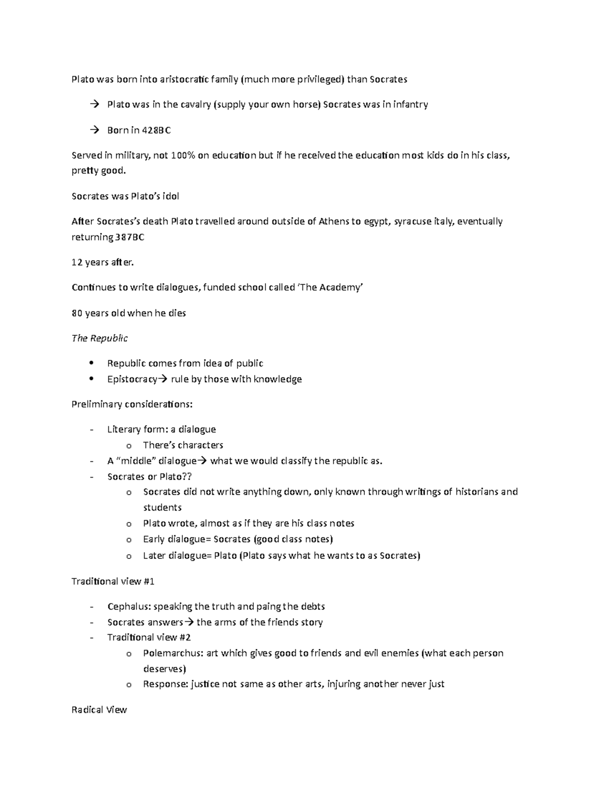 Pols1002 plato notes - Plato was born into aristocratic family (much ...