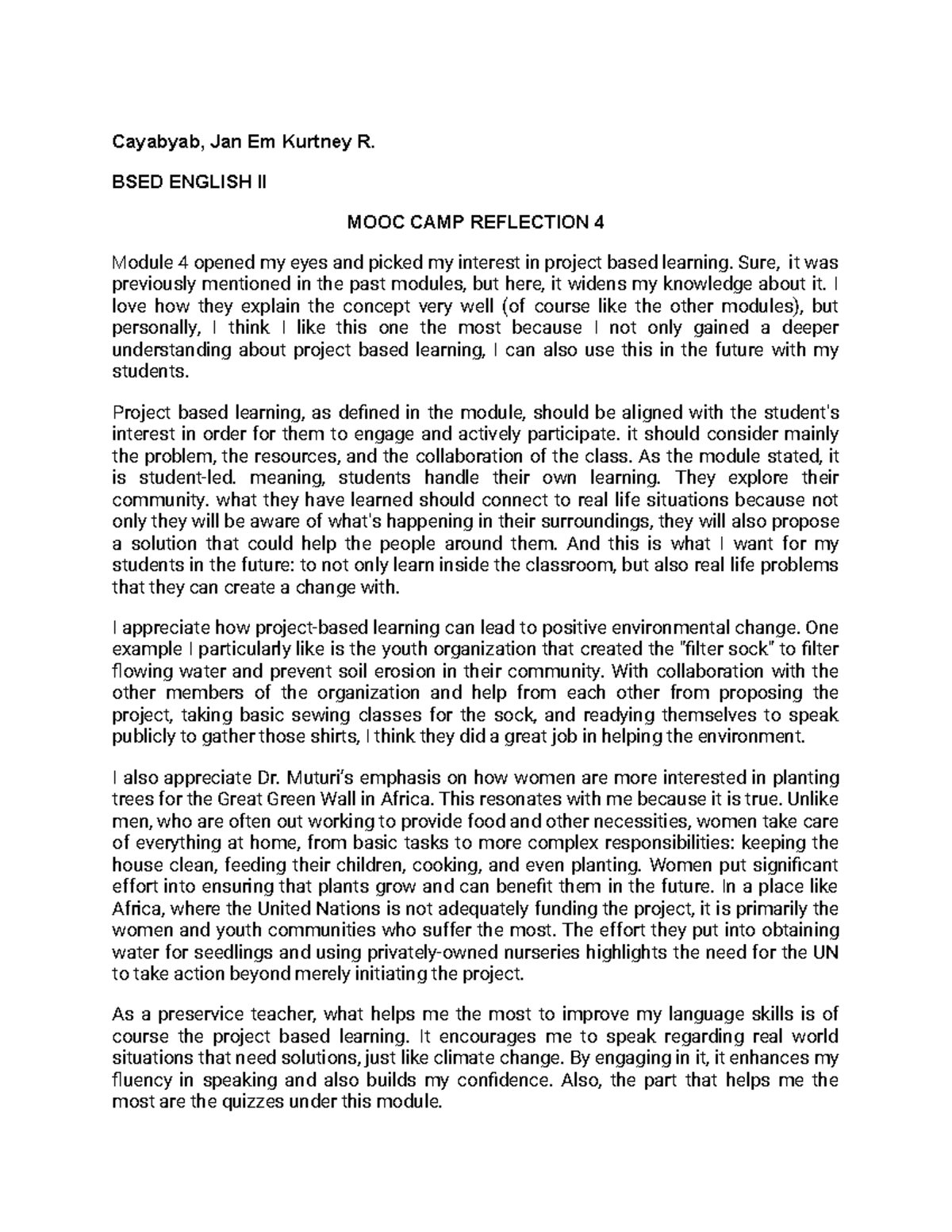 Cayabyab II R4 - reflection paper - Cayabyab, Jan Em Kurtney R. BSED ...
