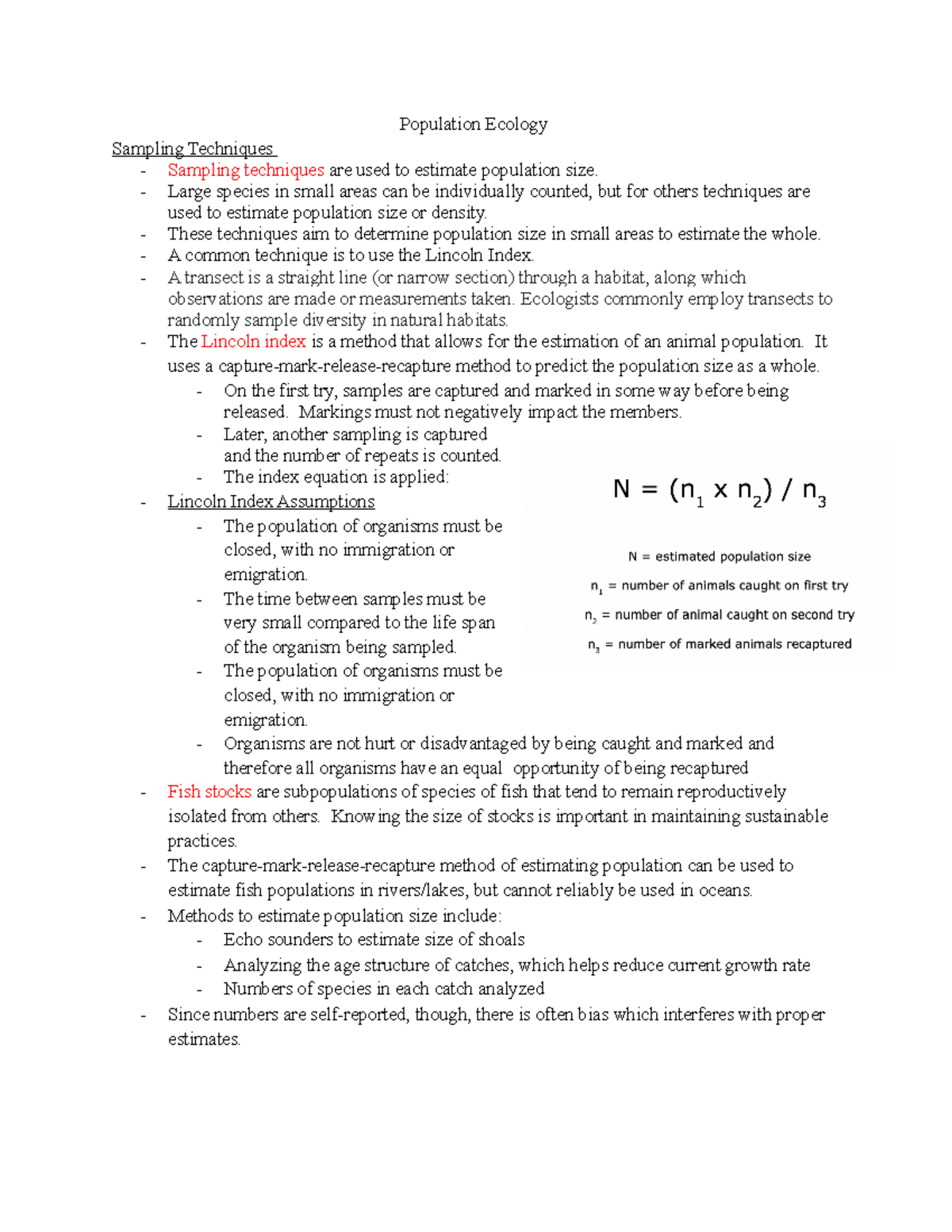 OC.5 Population Ecology (Notes) - Population Ecology Sampling ...