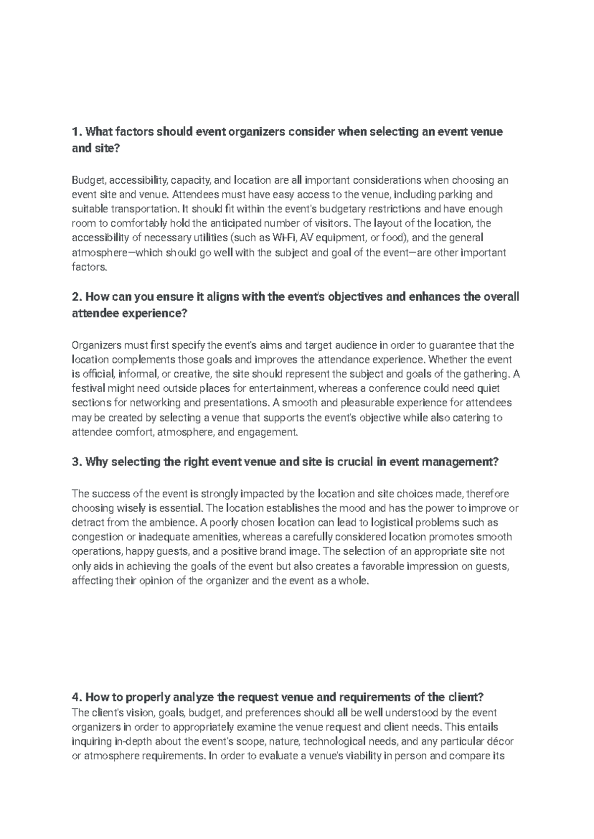 Group Activity - questions about event management - 1. What factors ...