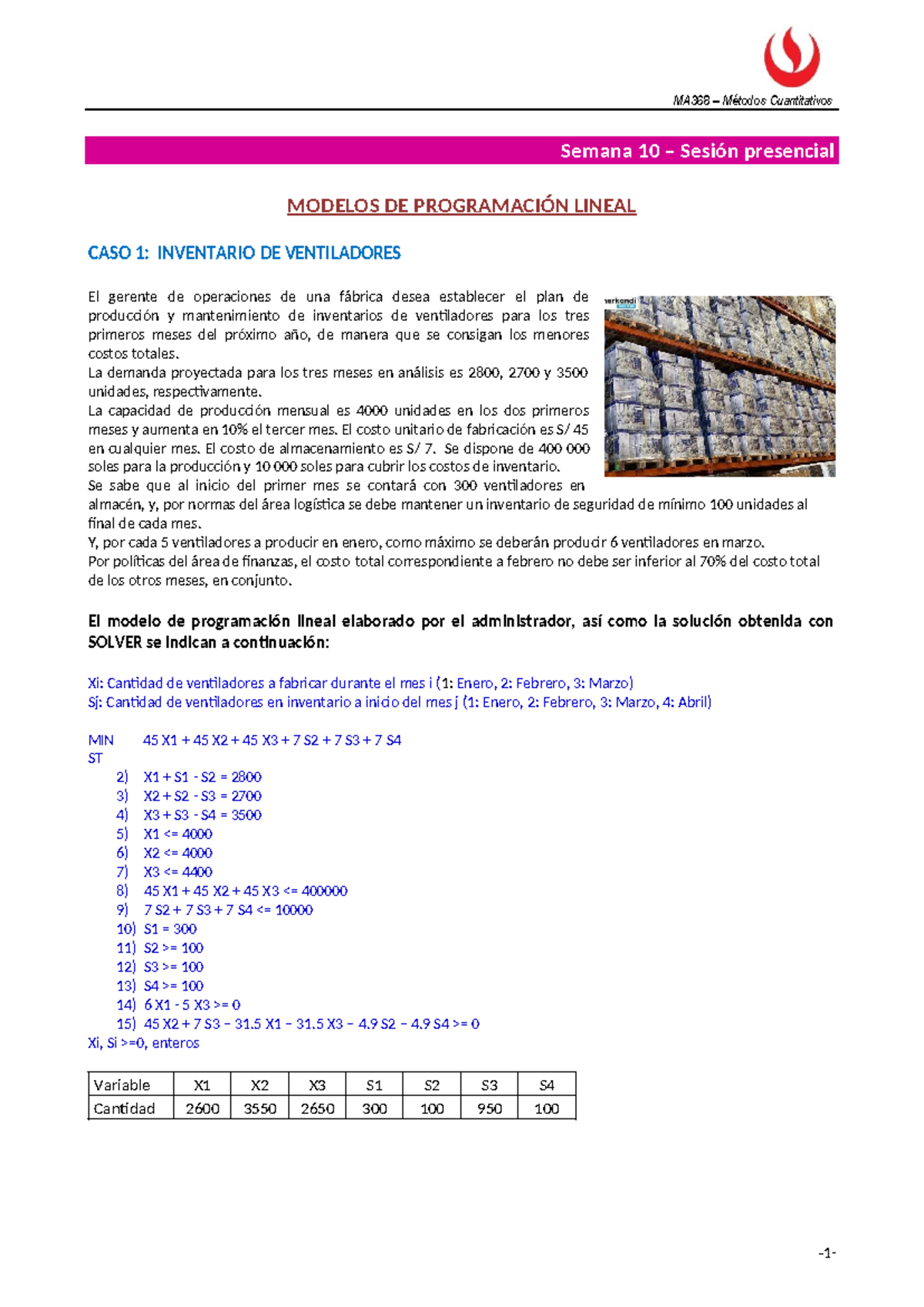 MA368 2024-1 Guía alumnos S10 - MODELOS DE PROGRAMACIÓN LINEAL CASO 1 ...