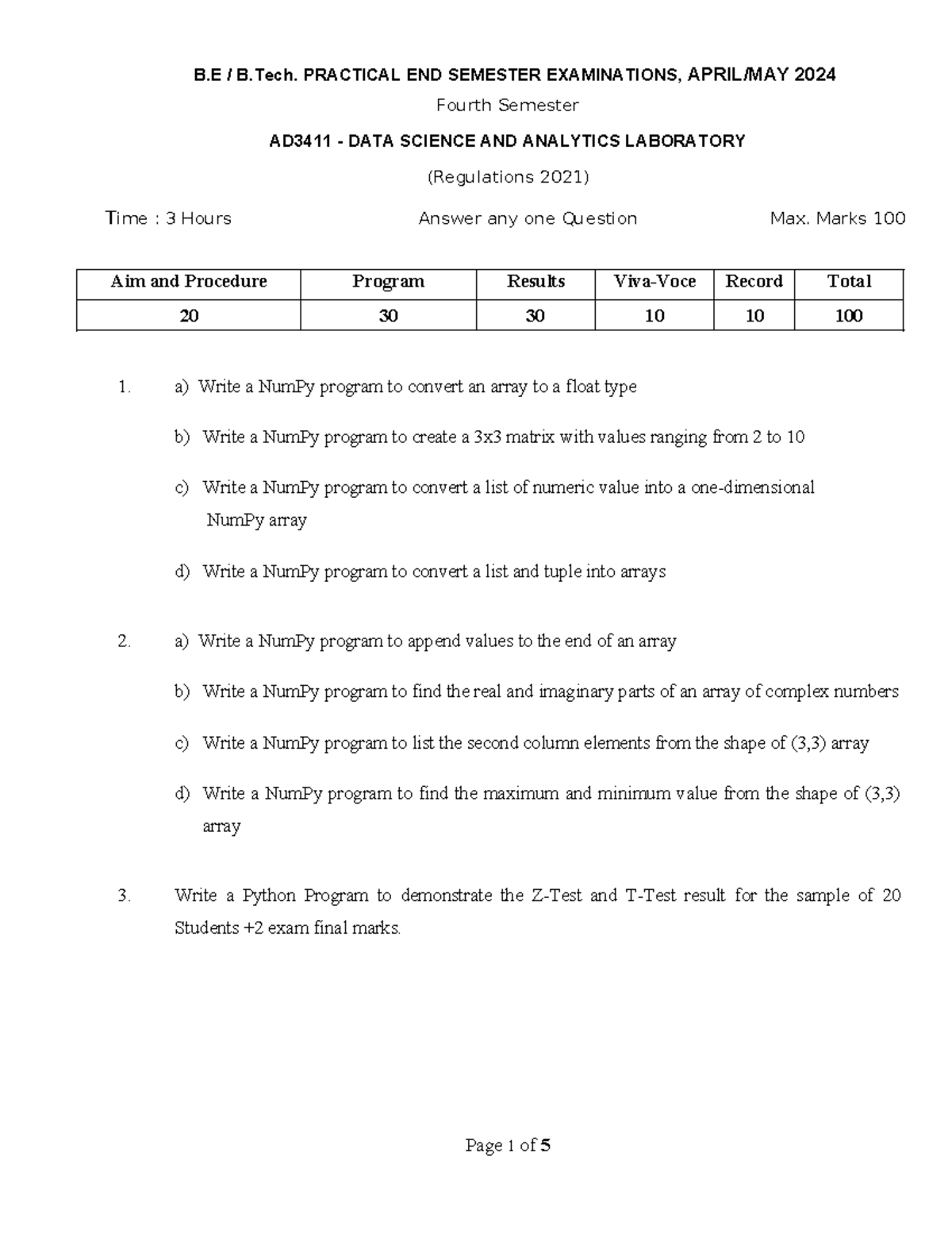 AD3411 SET3 - Questions - B / B. PRACTICAL END SEMESTER EXAMINATIONS ...