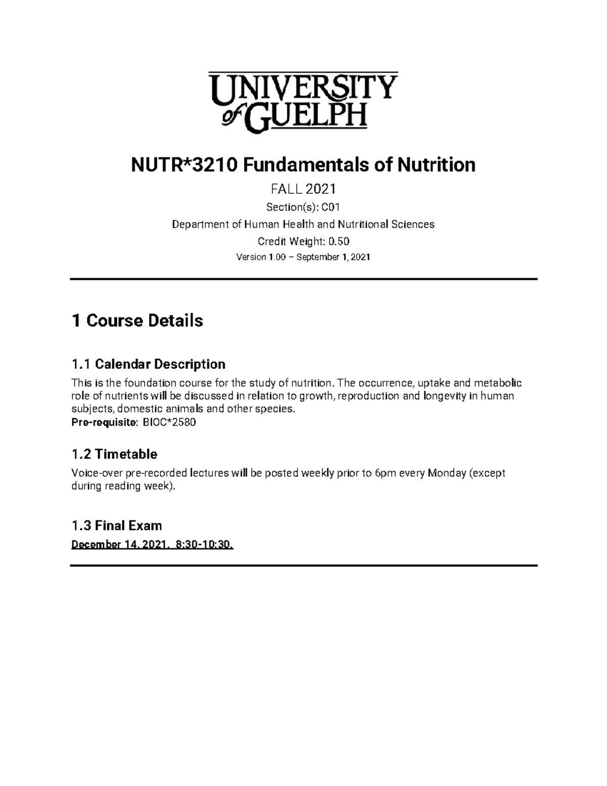 NUTR 3210 Syllabus - Course outline and description of assignments ...